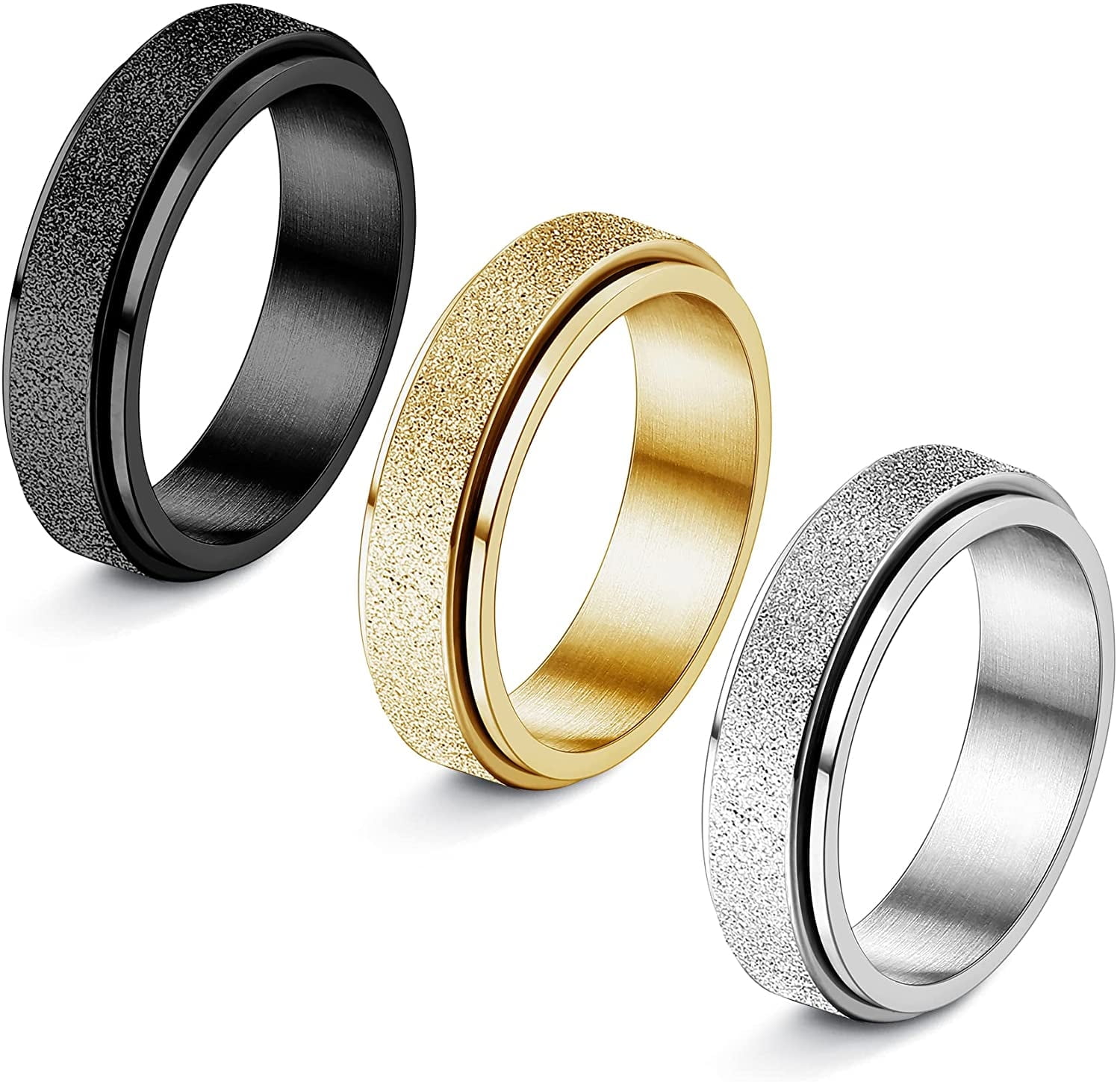 Jstyle 3Pcs Steel Spinner Ring for Women Men Fidget Band Rings Moon ...