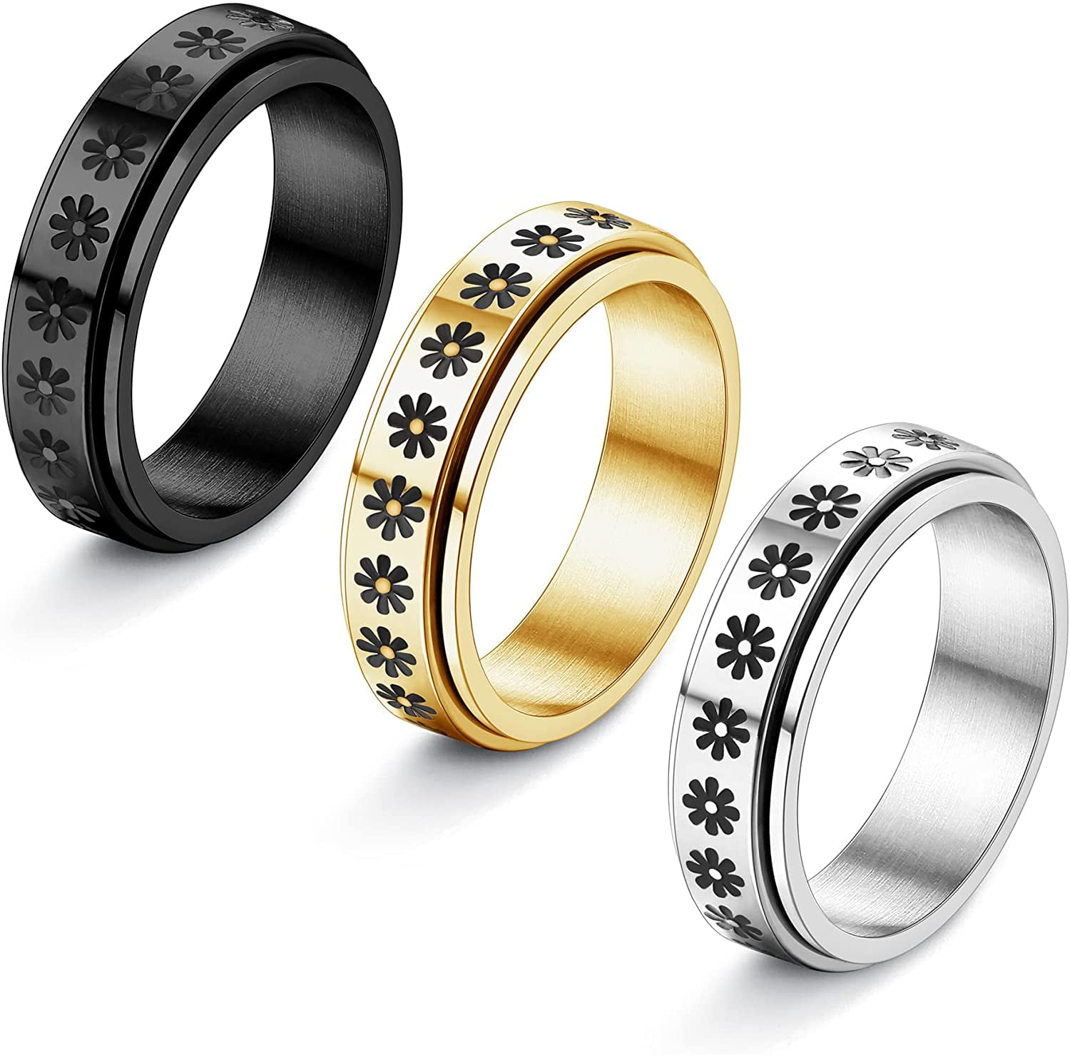 Jstyle 3Pcs Steel Spinner Ring for Women Men Fidget Band Rings Moon ...