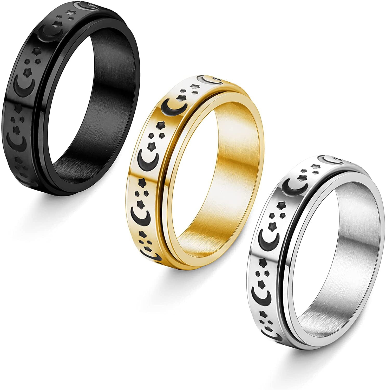 Jstyle 3Pcs Steel Spinner Ring for Women Men Fidget Band Rings Moon ...