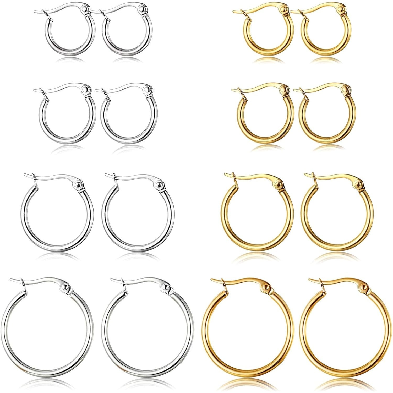 Jstyle 4 Pairs Stainless Steel Hoop Earrings Set Cute Huggie Earrings ...