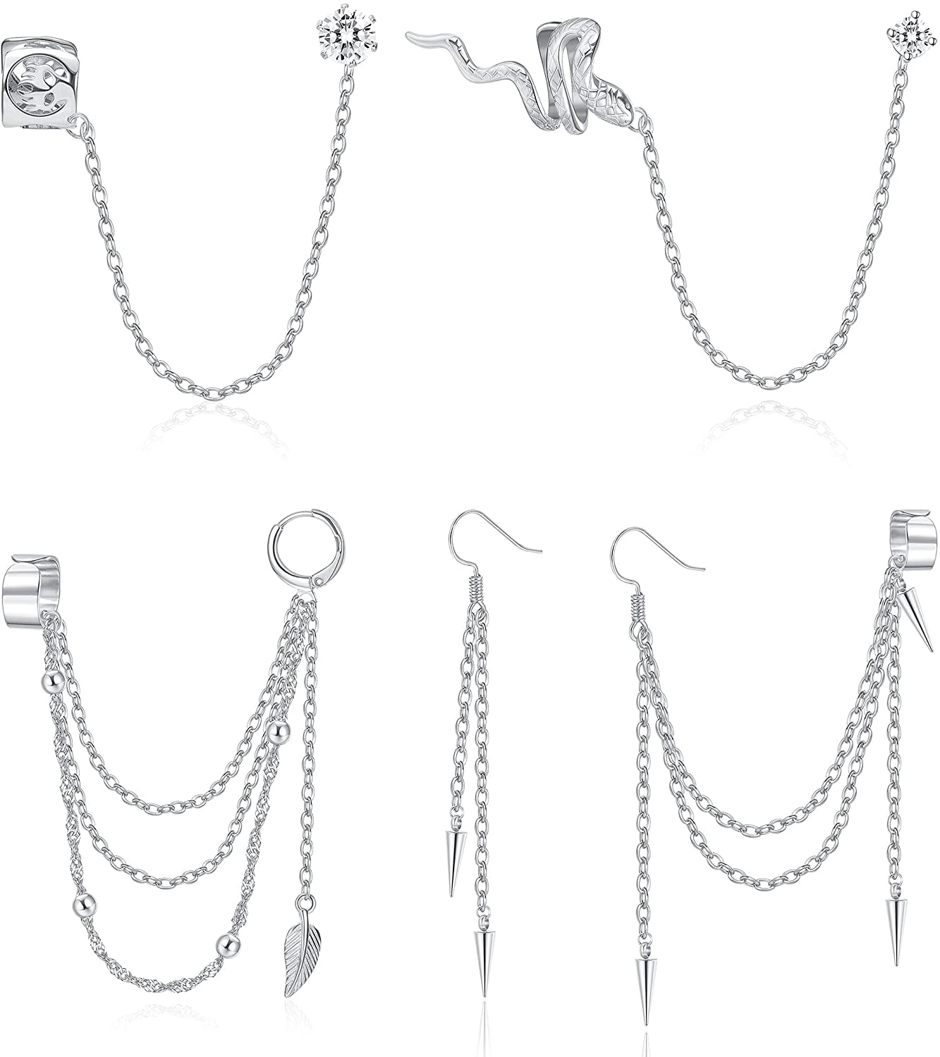 Jstyle 5Pcs Cuff Chain Earring for Men Women 316L Stainless Steel ...