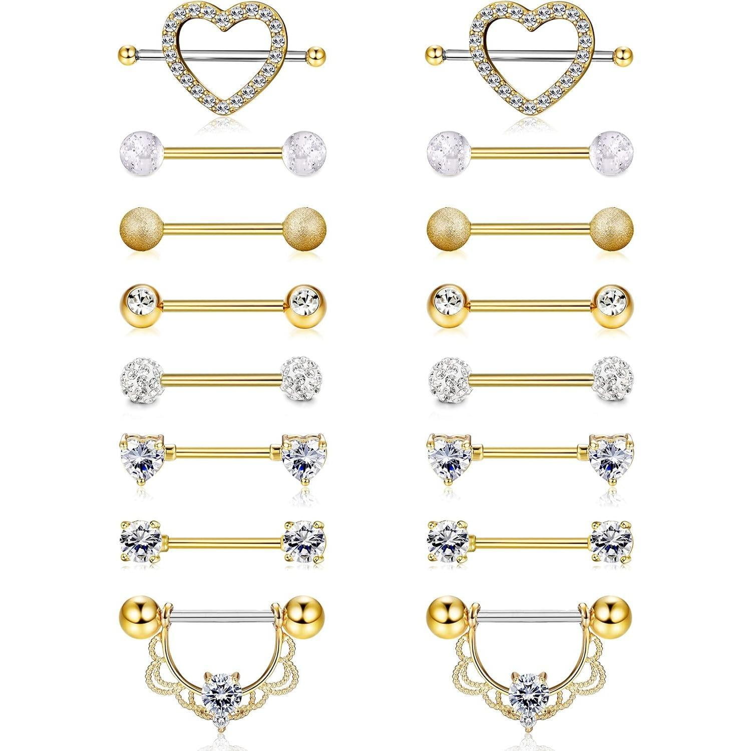 Jstyle 6-8 Pairs 14G Nipple Rings 316L Surgical Steel Heart CZ Tongue ...