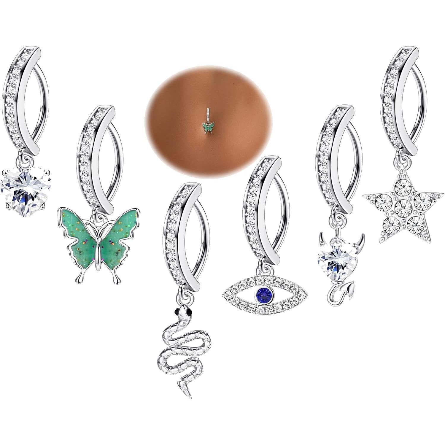 Jstyle 6 Pcs 316L Surgical Steel 14G Clicker Belly Button Ring for ...