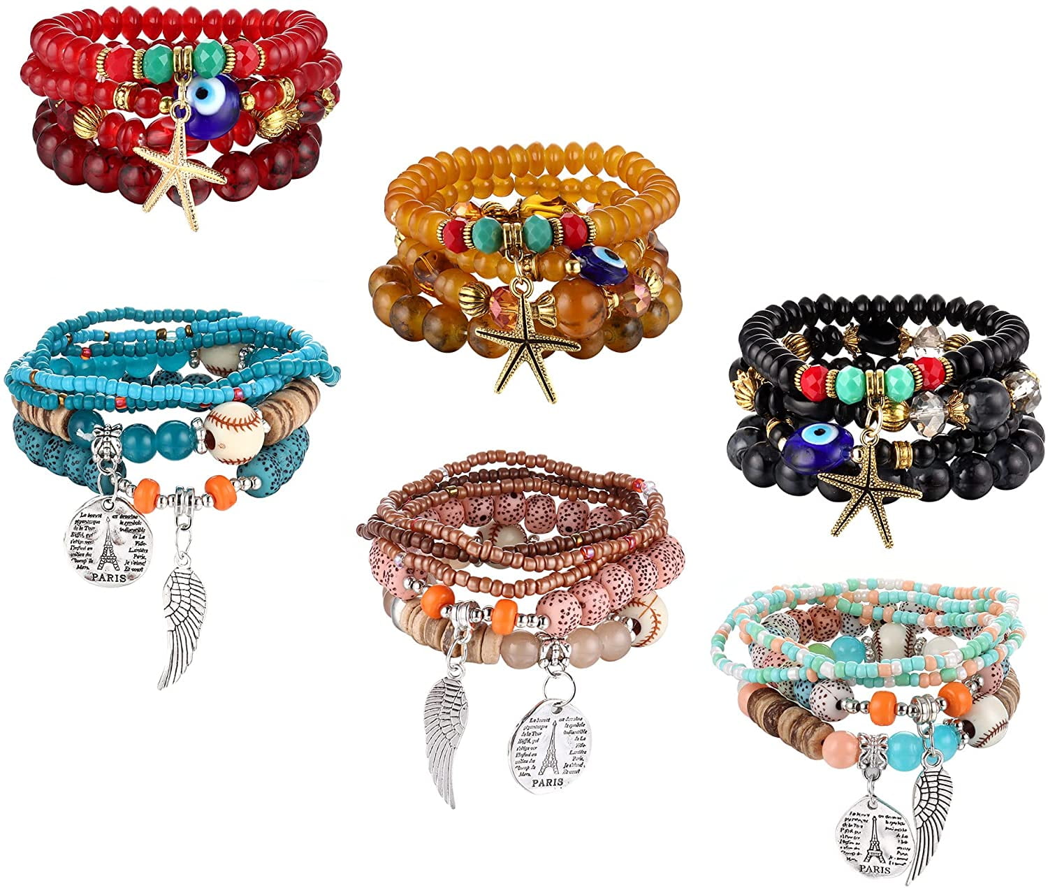 Jstyle 6 Sets Bohemian Stackable Bead Bracelets For Women Men Stretch