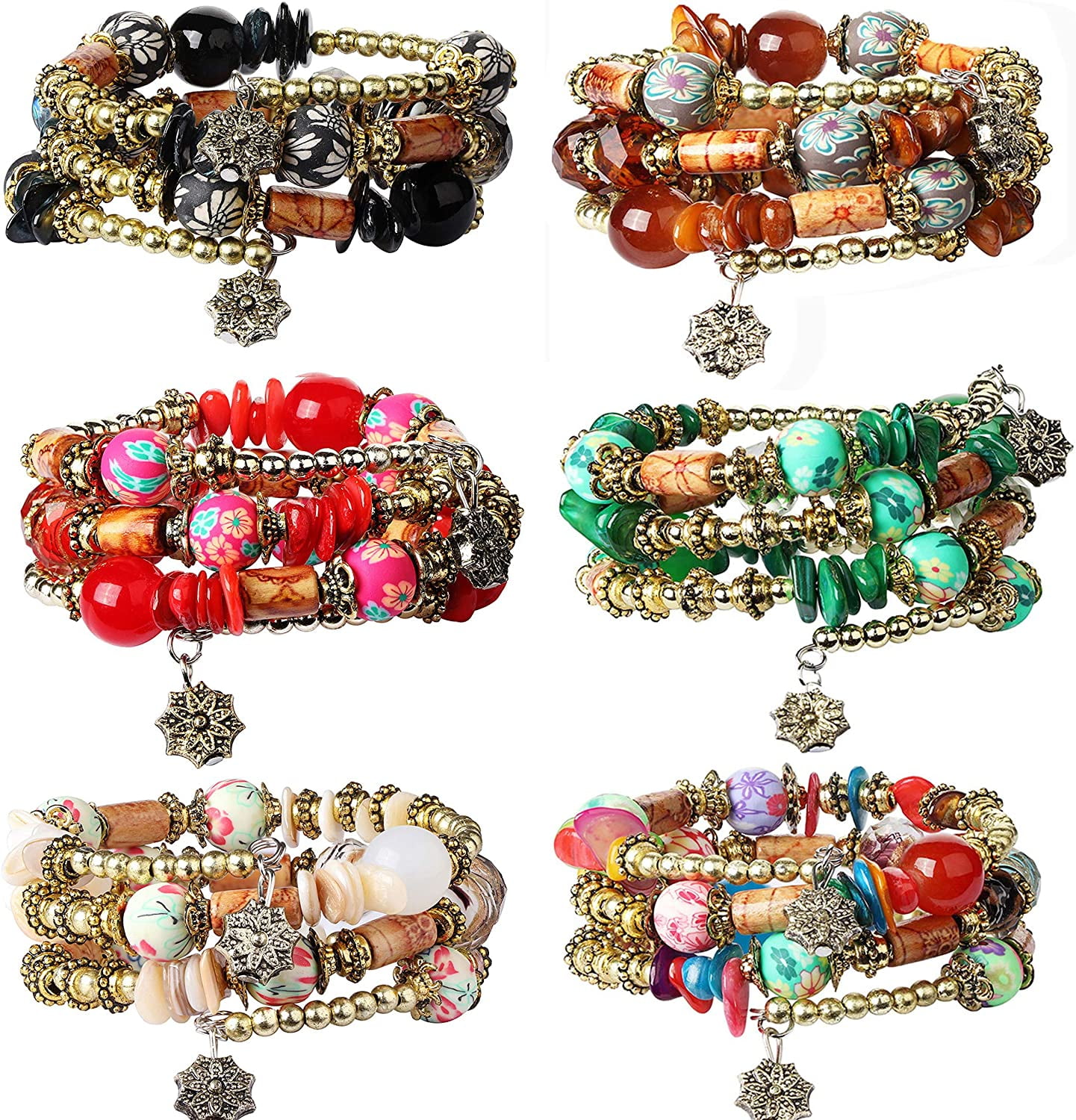 Jstyle Bohemian Stackable Bead Bracelets for Women, Multicolor Jewelry ...