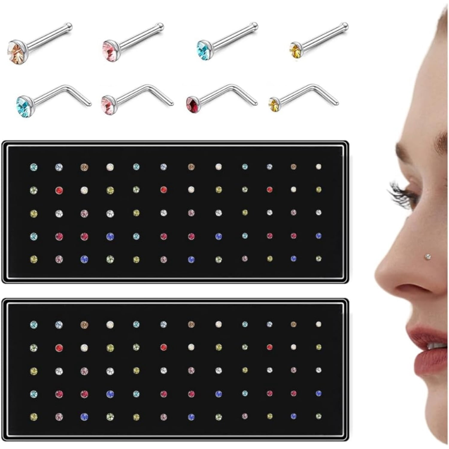 Jstyle 60/120 pcs Stainless Steel Nose Studs Rings Piercing Pin Body ...