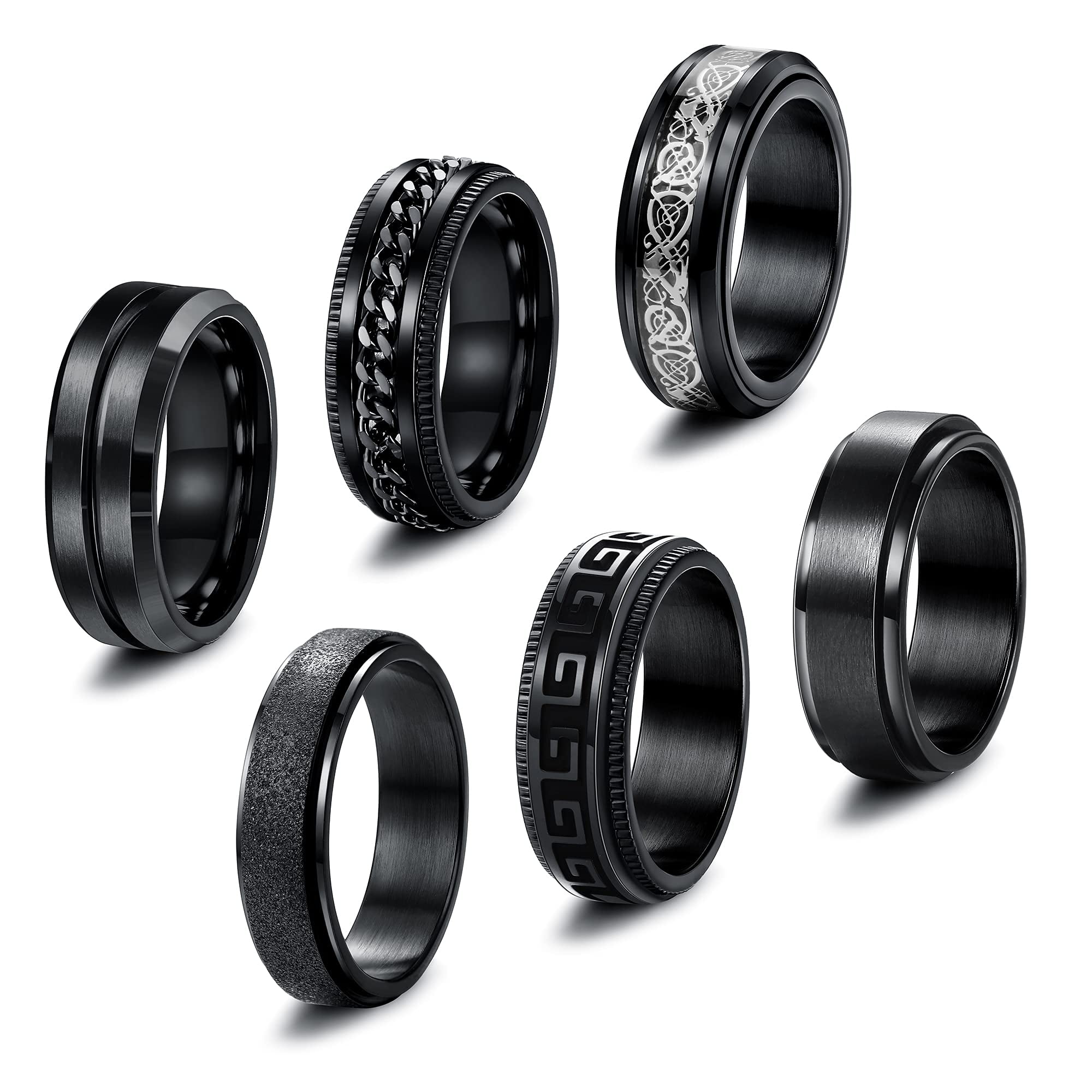 Jstyle 6Pcs Black Spinner Rings for Men Women Fidget Rings Cool Chain ...
