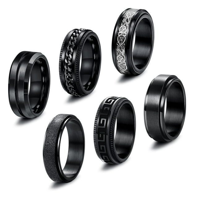 Jstyle 6Pcs Black Spinner Rings for Men Women Fidget Rings Cool Chain ...