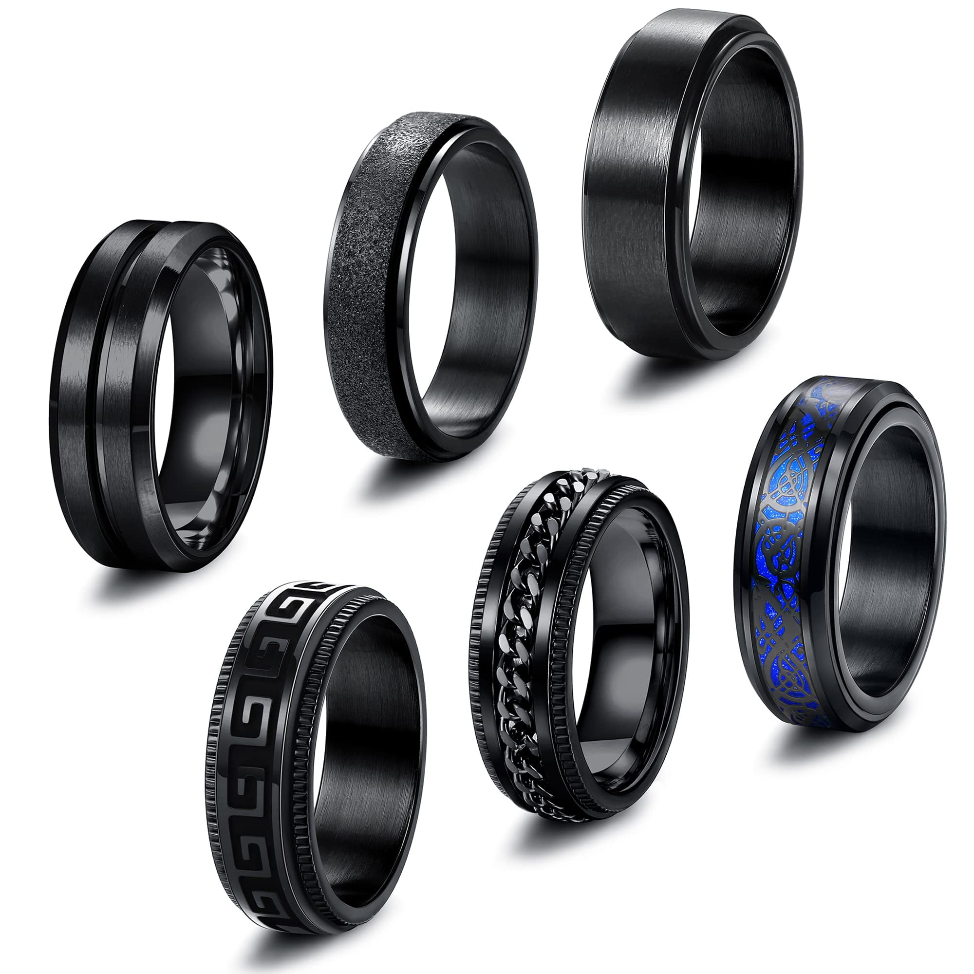 Jstyle 6Pcs Stainless Steel Fidget Rings for Men Women Cool Chain Greek ...