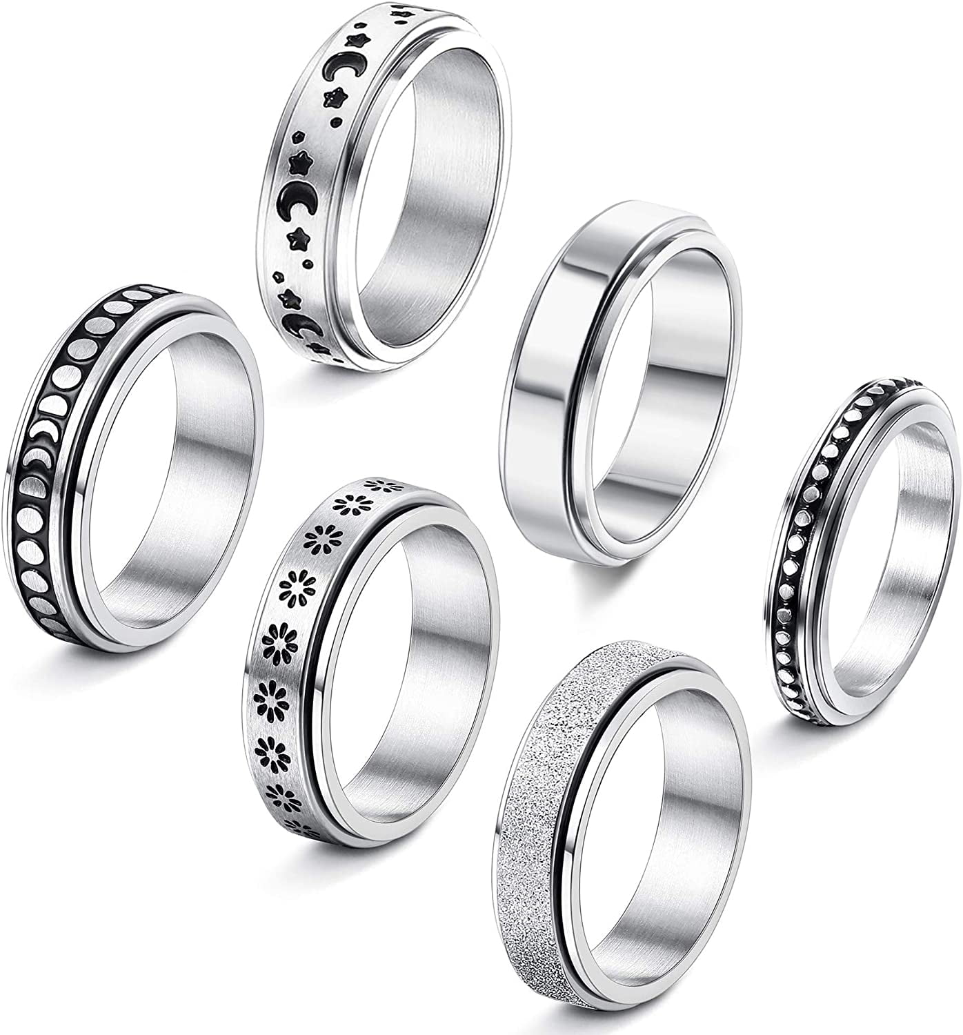 Jstyle 6Pcs Stainless Steel Spinner Ring for Women Fidget Band Rings ...