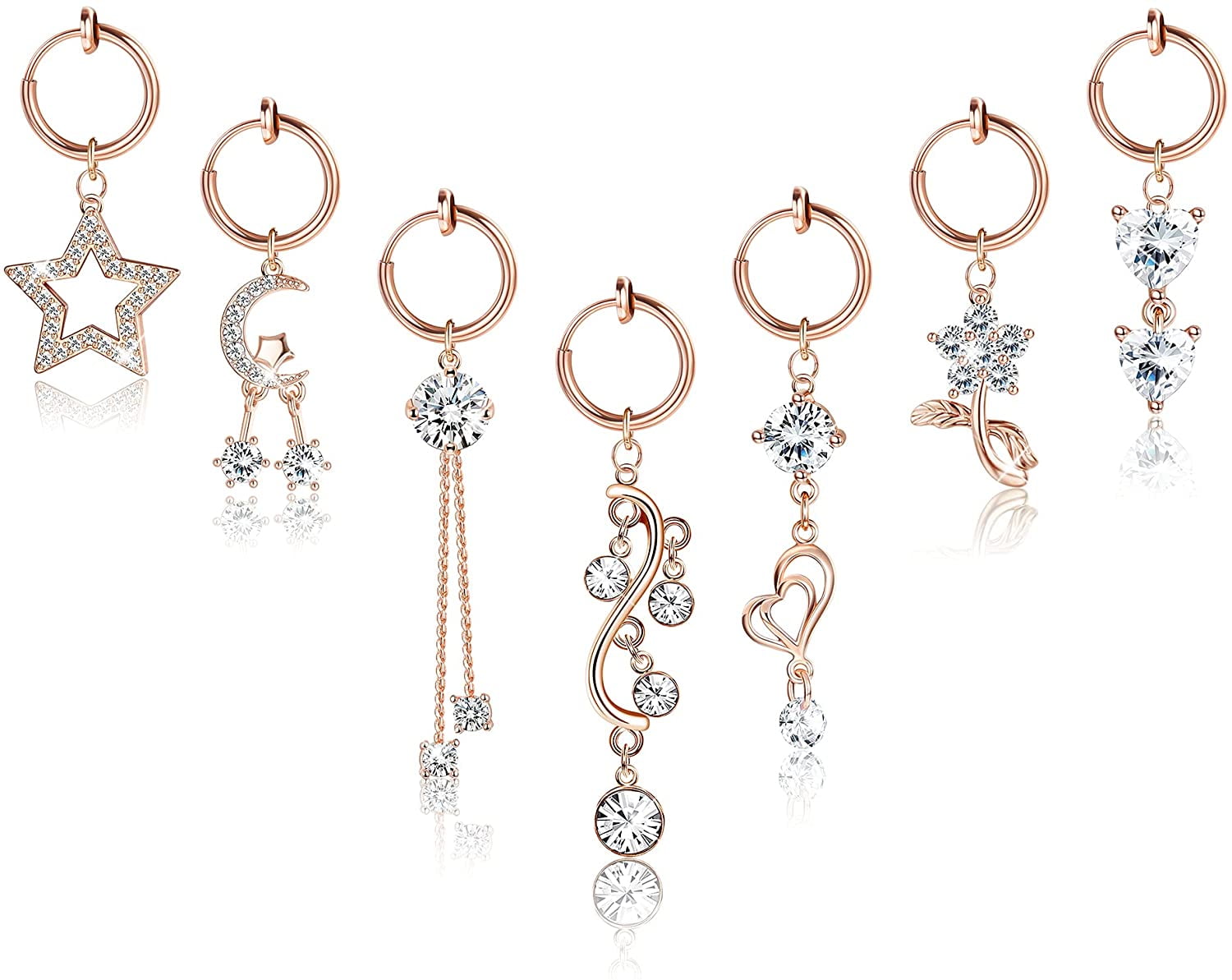 Jstyle 7Pcs Clip on Belly Button Rings Fake Clip on Belly Button Rings ...