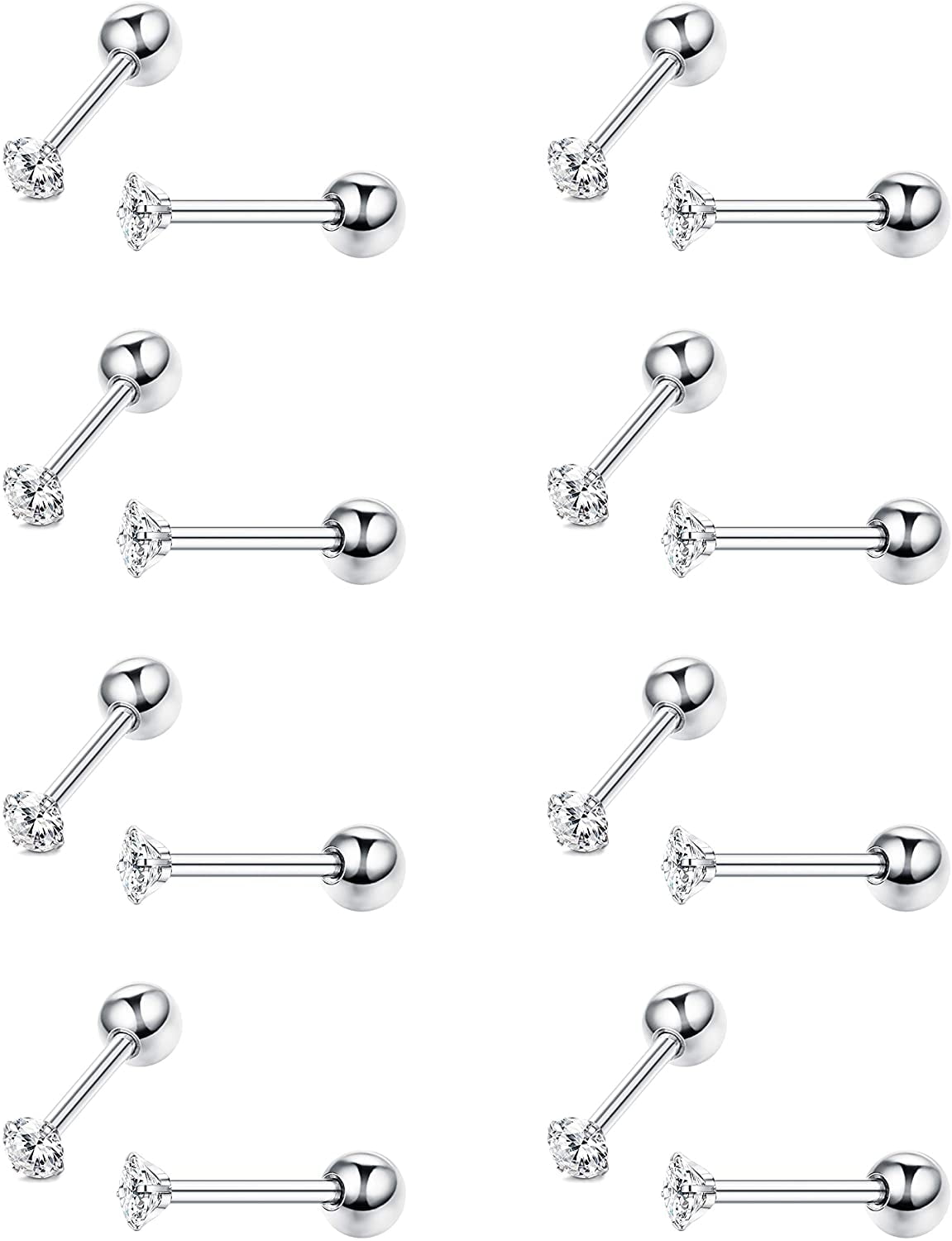 Jstyle 8 Pairs Stainless Steel Cartilage Stud Earrings Tiny Round 2MM Cubic Zirconia Ear ...