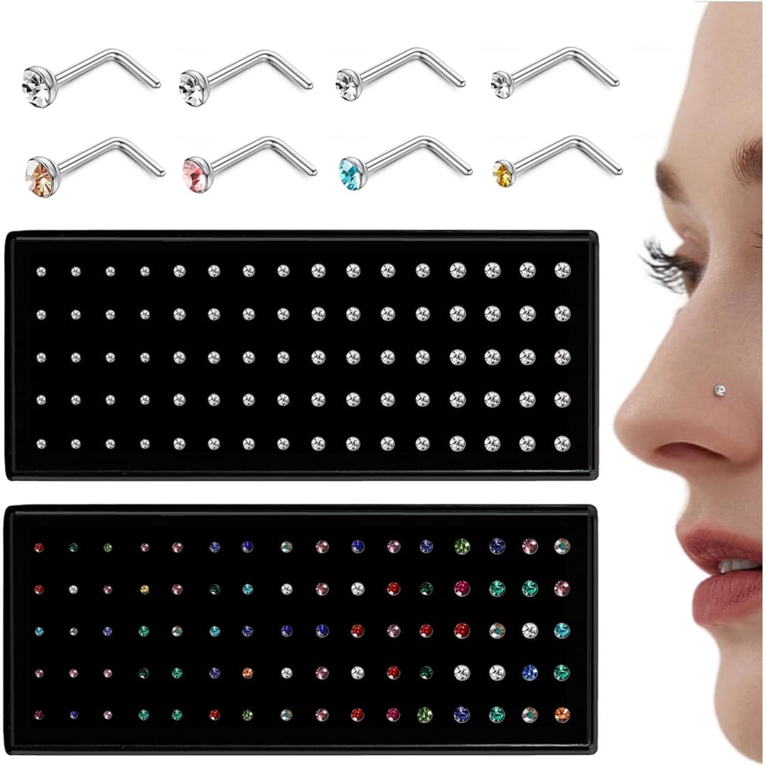 Jstyle 80/160pcs Nose Rings Studs for Women Men - Straight or L Shaped ...