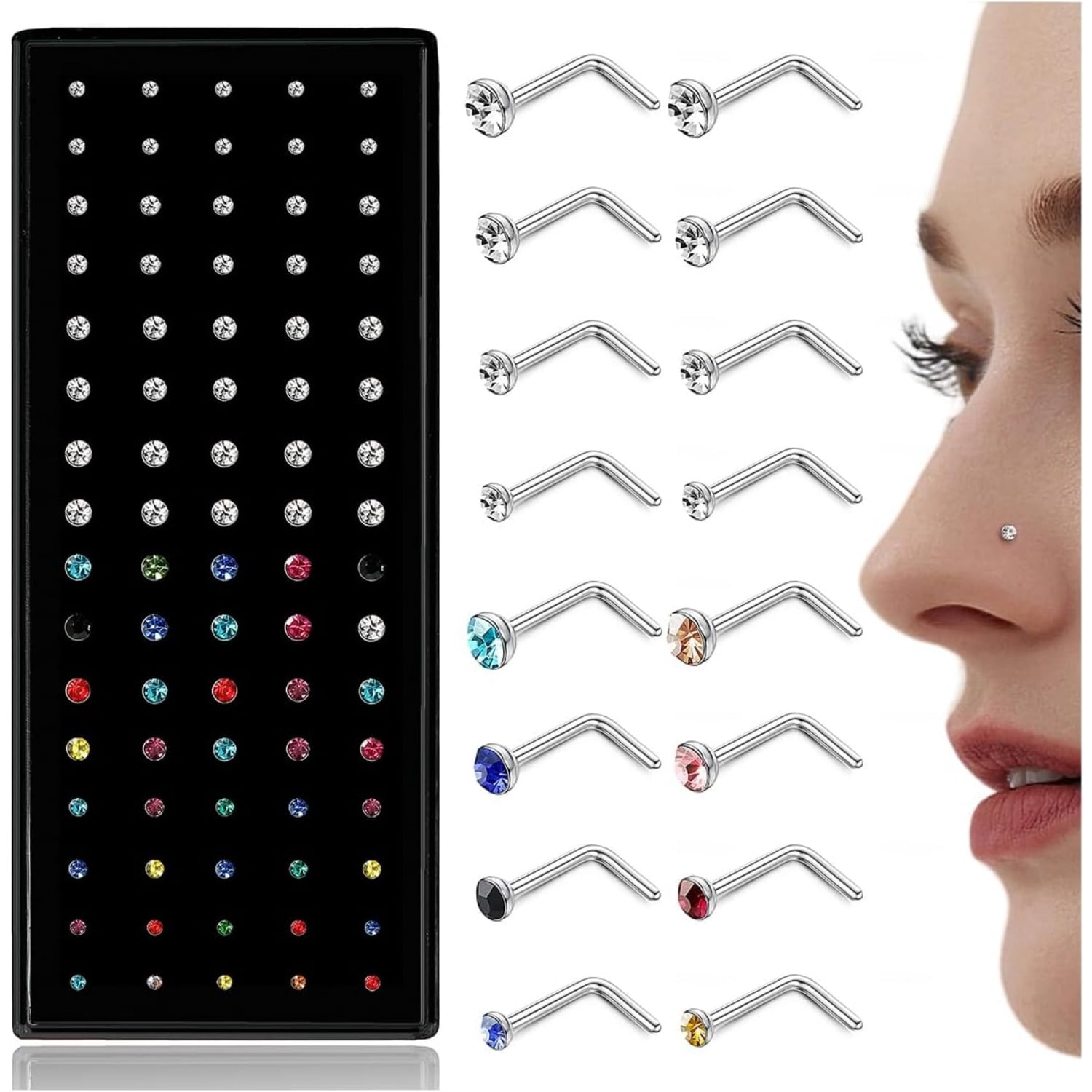 Nose Piercings Iejsbhrp 18g Studs Hoops Set, L Shape Hypoallergenic ...