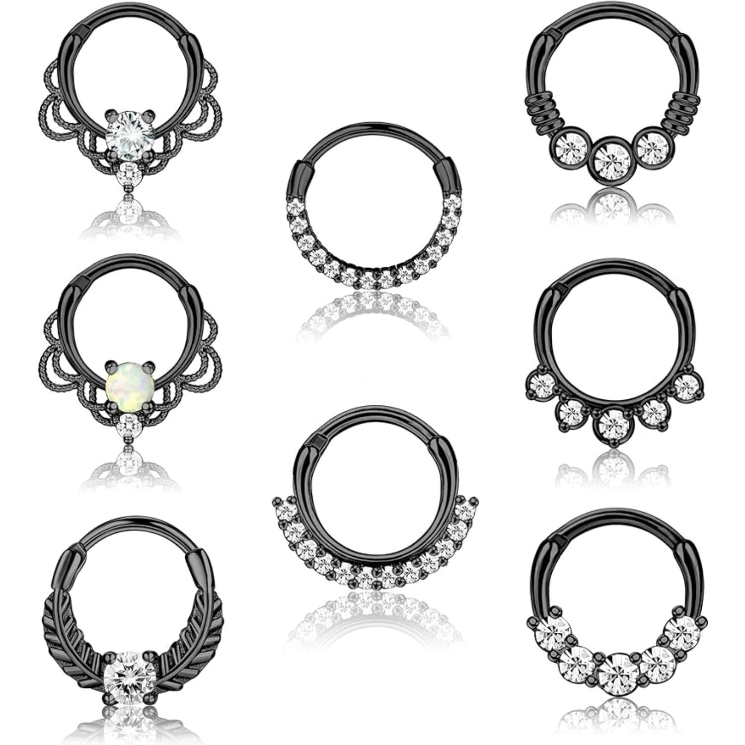 Jstyle 8PCS 16G Septum Clicker Ring Stainless Steel CZ Opal Cartilage Helix Tragus Hoop Daith ...