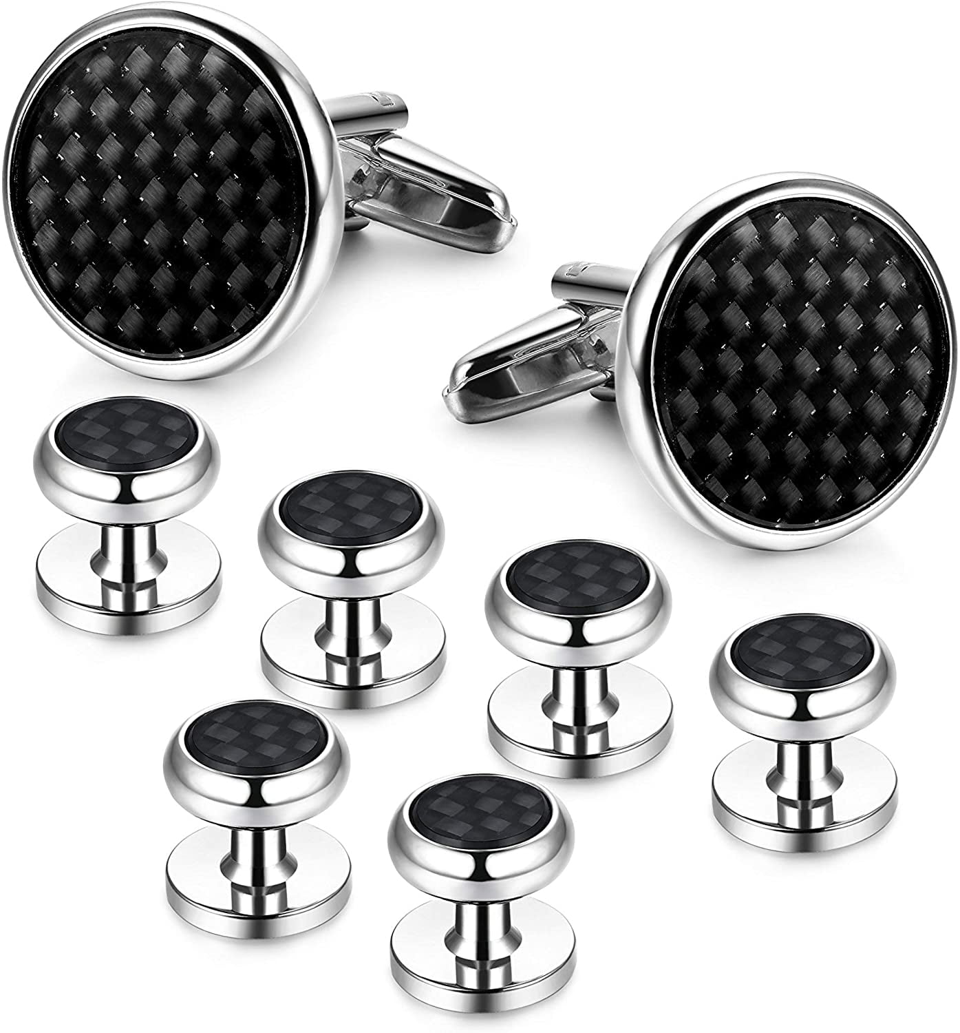 Tuxedo Shirt Studs LOYALLOOK Carbon Fiber Cufflinks & Shirt Studs Set ...