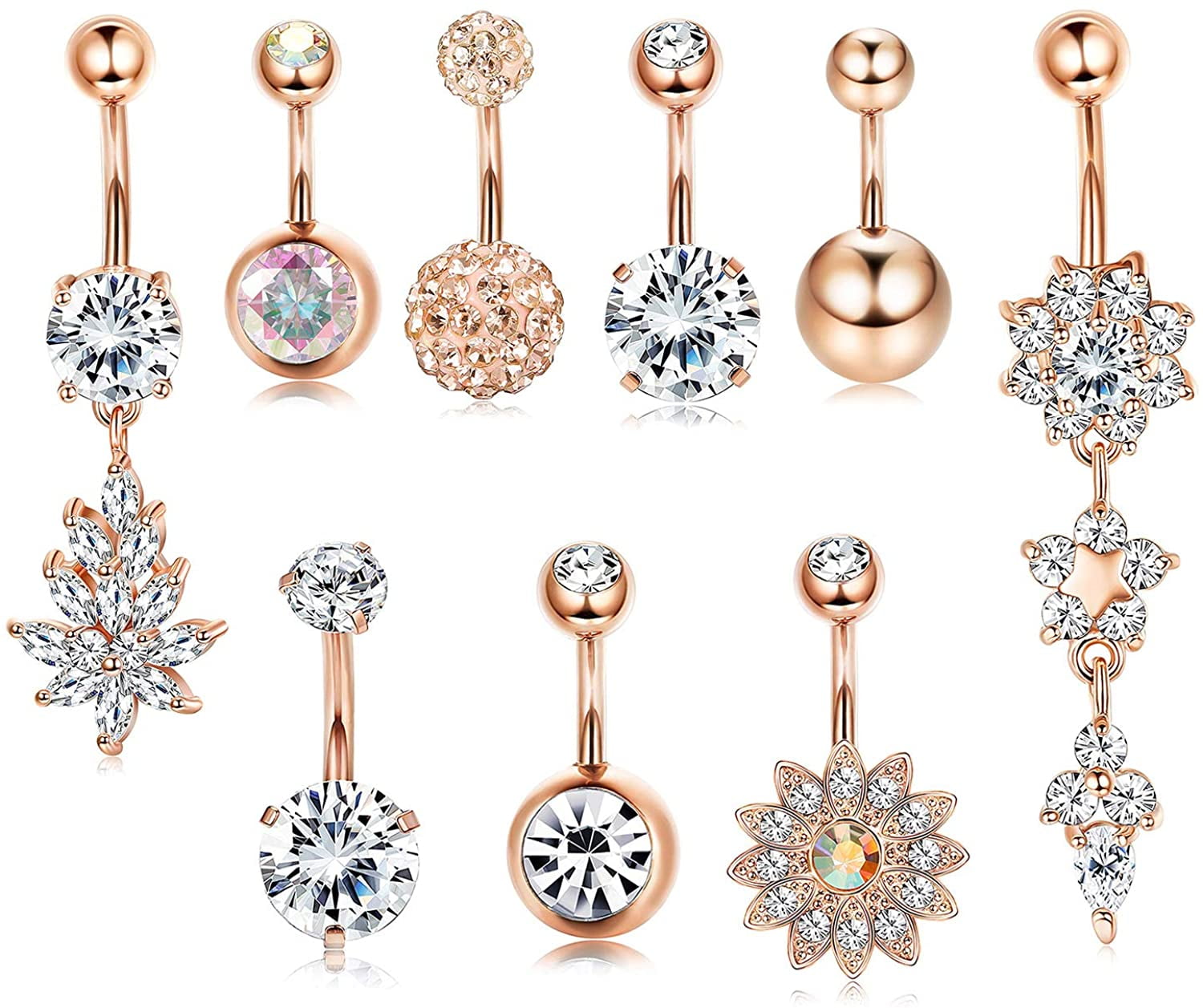 Jstyle 9 Pcs 14G Stainless Steel Belly Button Rings for Women CZ Navel ...