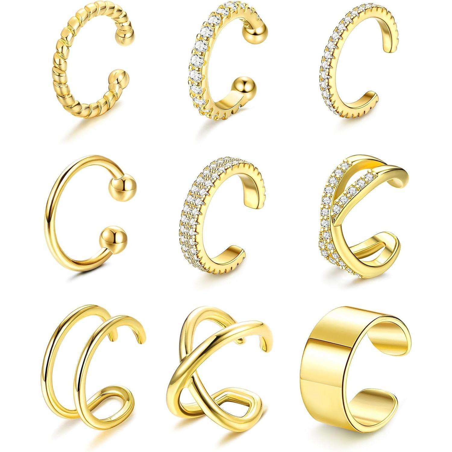 Jstyle 9 Pcs Ear Cuff Adjustable Ear Cuff Earrings for Women 18K Gold ...