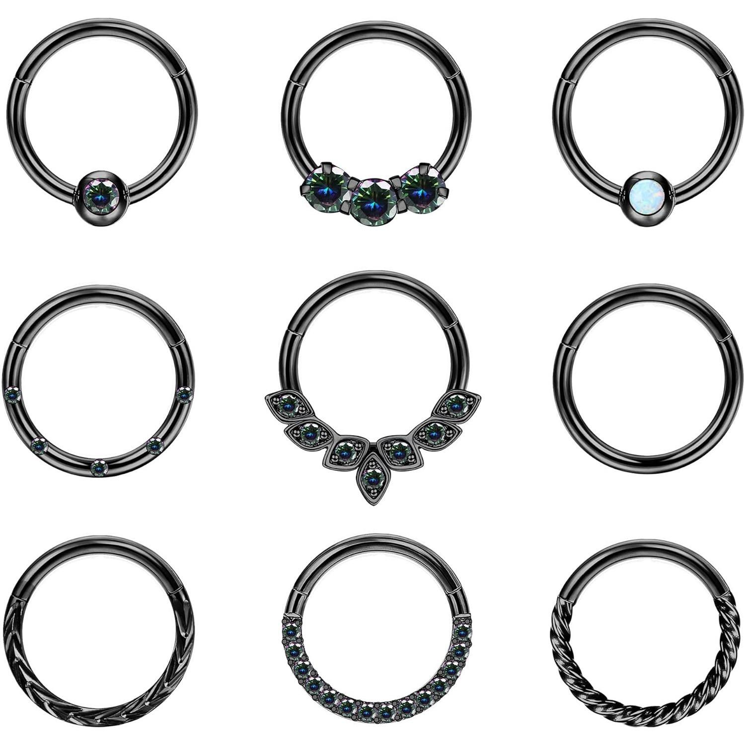 Jstyle 9Pcs Surgical Steel Hinged Nose Rings Hoop 16G 18G Septum Rings ...