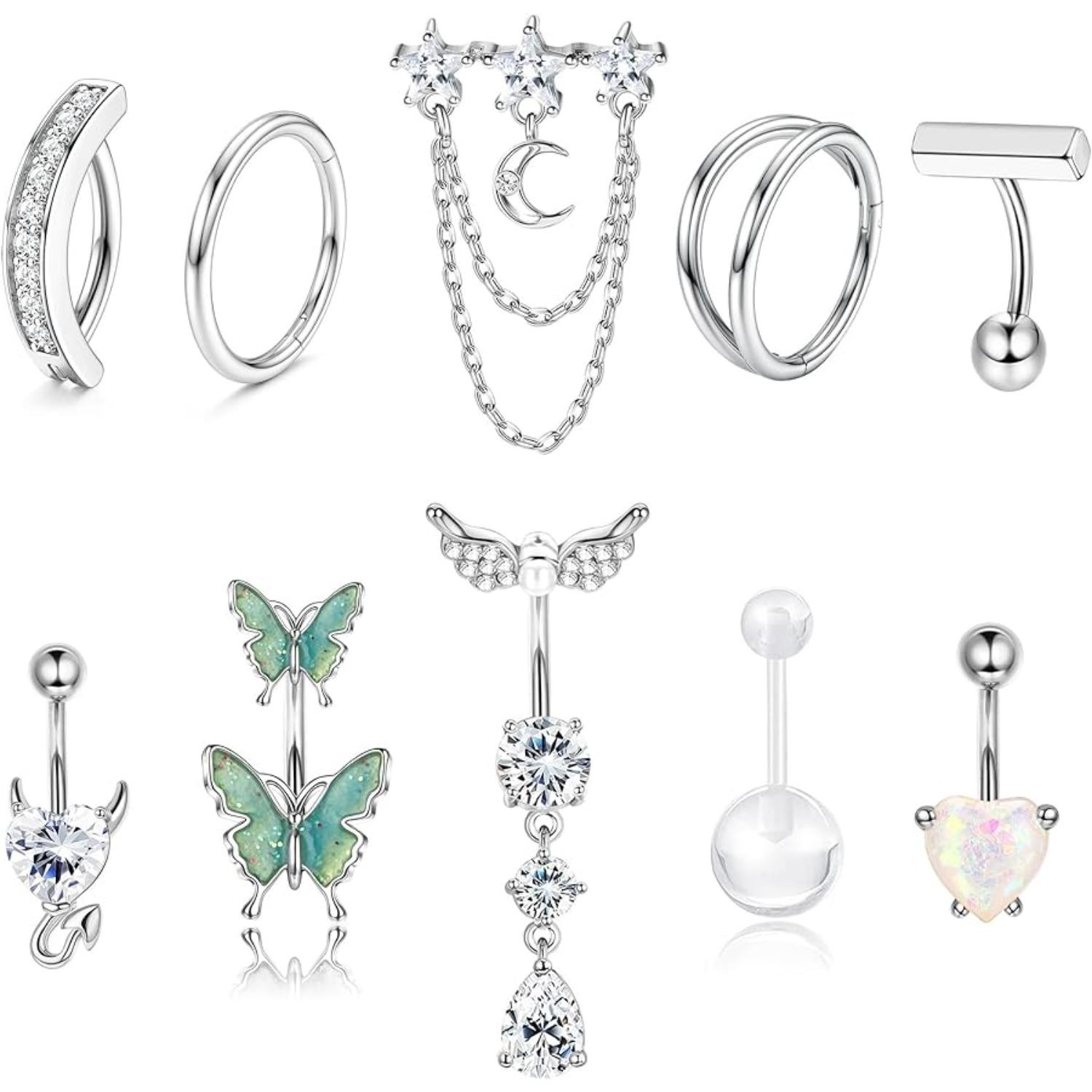 Body Jewelry 16G Unisex Adult Retainer 4 Piece Clear Bioflex Set ...