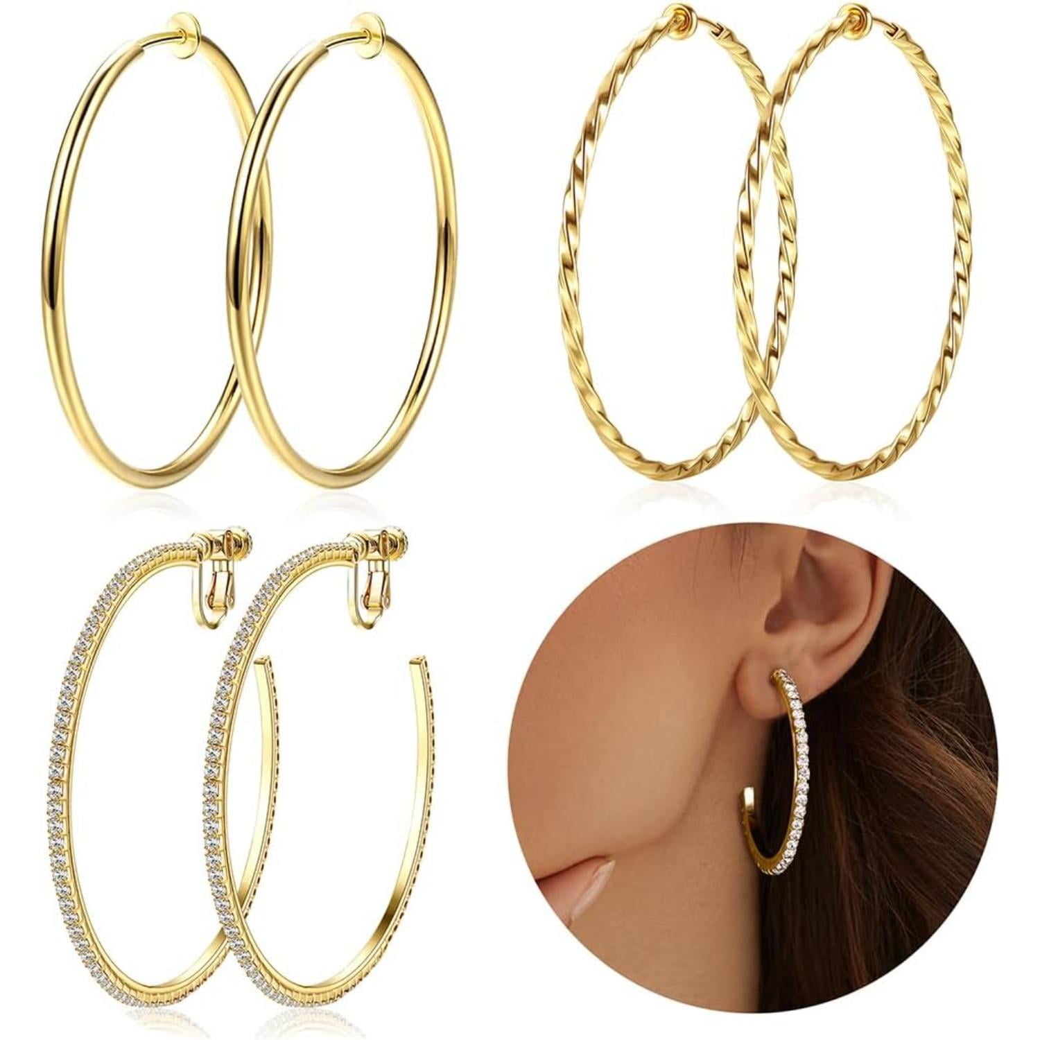 Jstyle Clip On Hoop Earrings for Women,Gold Clip-on Earrings Non ...