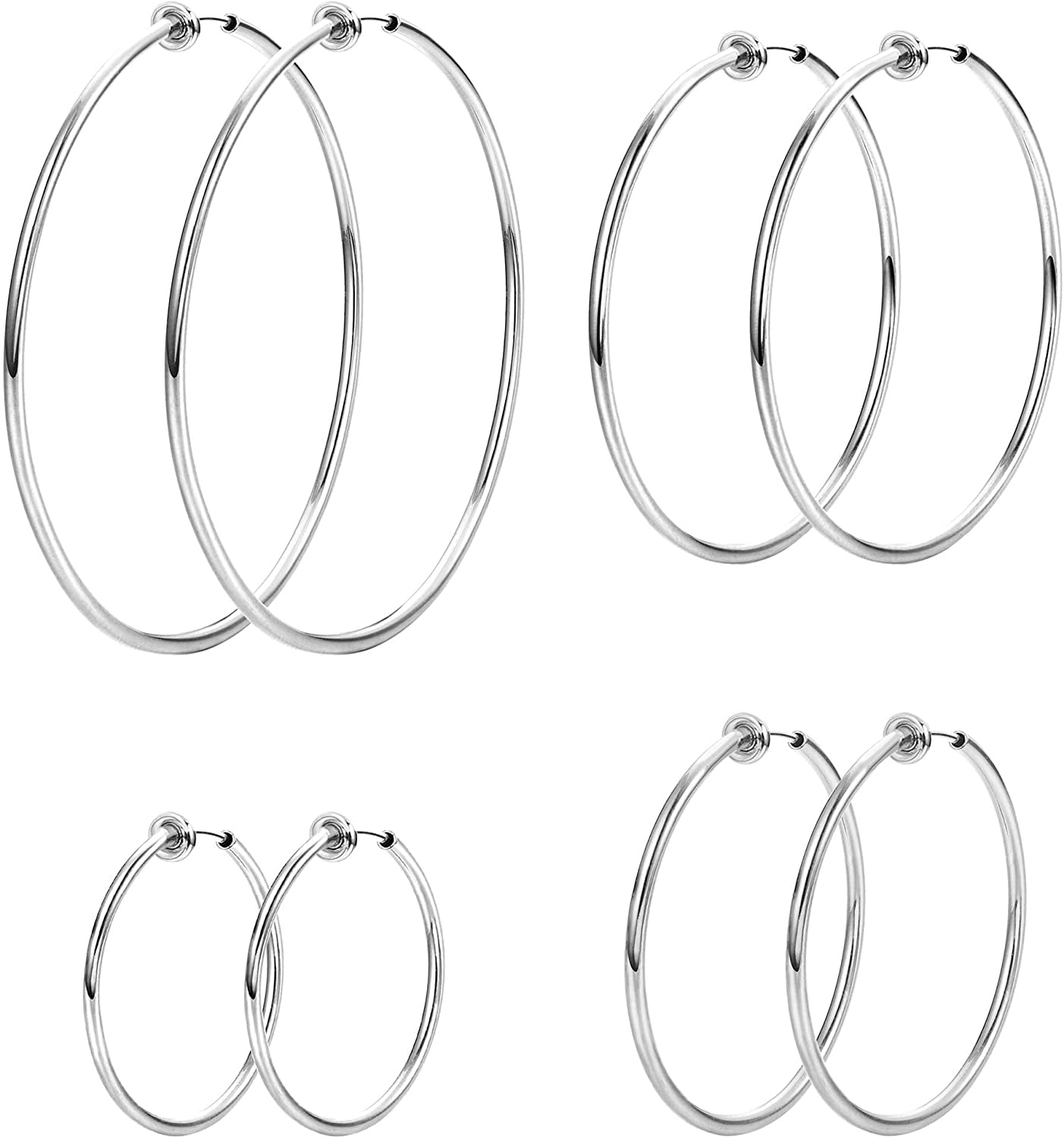 Jstyle Clip On Hoop Earrings, Silver, Stainless Steel, 4 Pack, Sizes ...