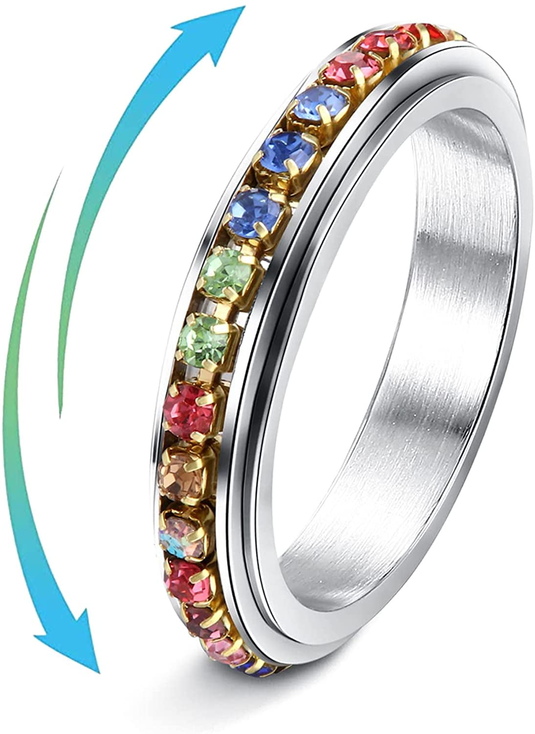 Jstyle Fidget Rings for Anxiety Stainless Steel Spinner Ring Anti ...