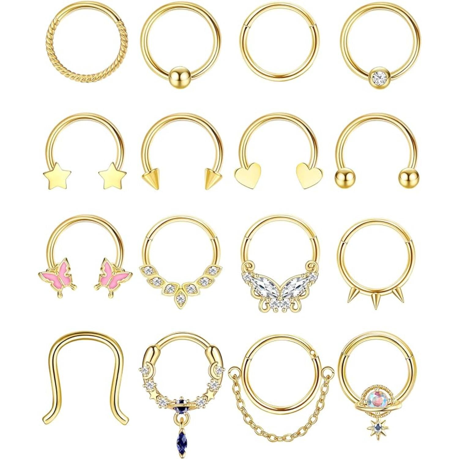 Jstyle Gold Septum Rings 16g Surgical Steel Cute Septum Nose Rings Septum Piercing Butterfly ...