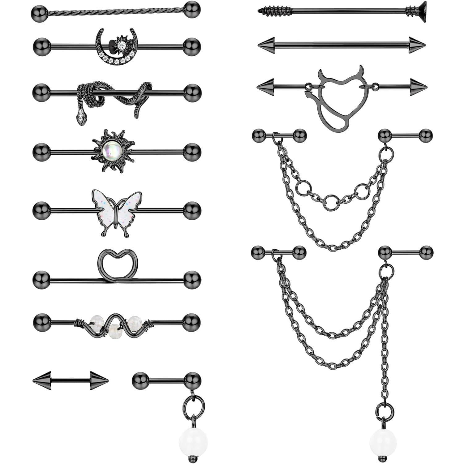 Jstyle Industrial Piercing 14G 16G Surgical Steel Industrial Bar Piercing Piercing Jewellery ...