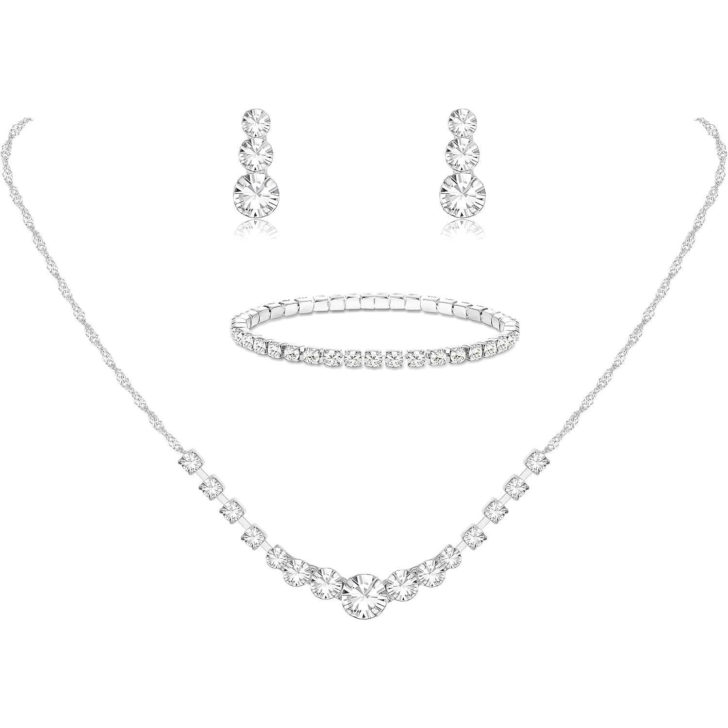 Jstyle Silver Jewelry Set for Women Necklace Drop Earrings Link Bangle ...