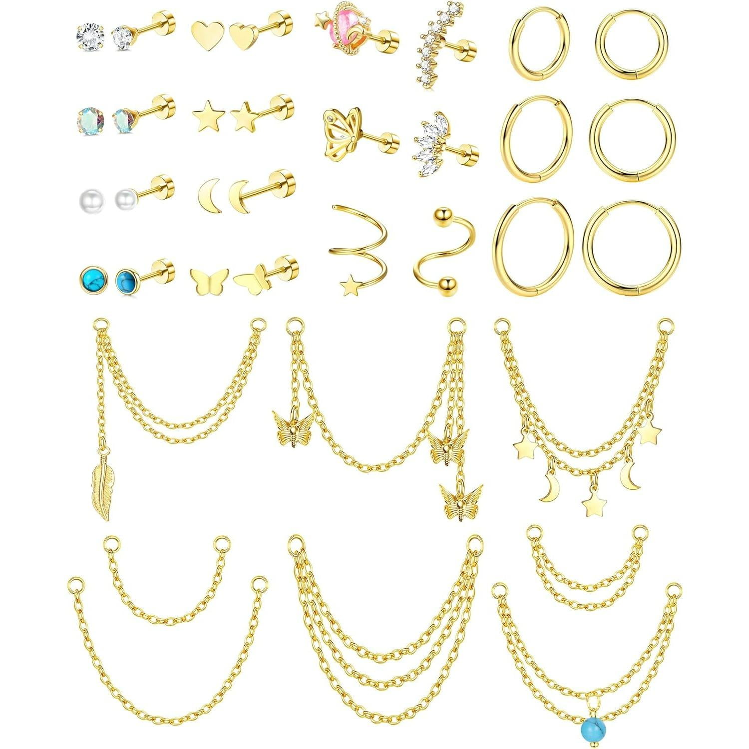 Jstyle Stainless Steel Cartilage Earrings Set For Women Men Small Huggie Hoop Earring Flatback ...