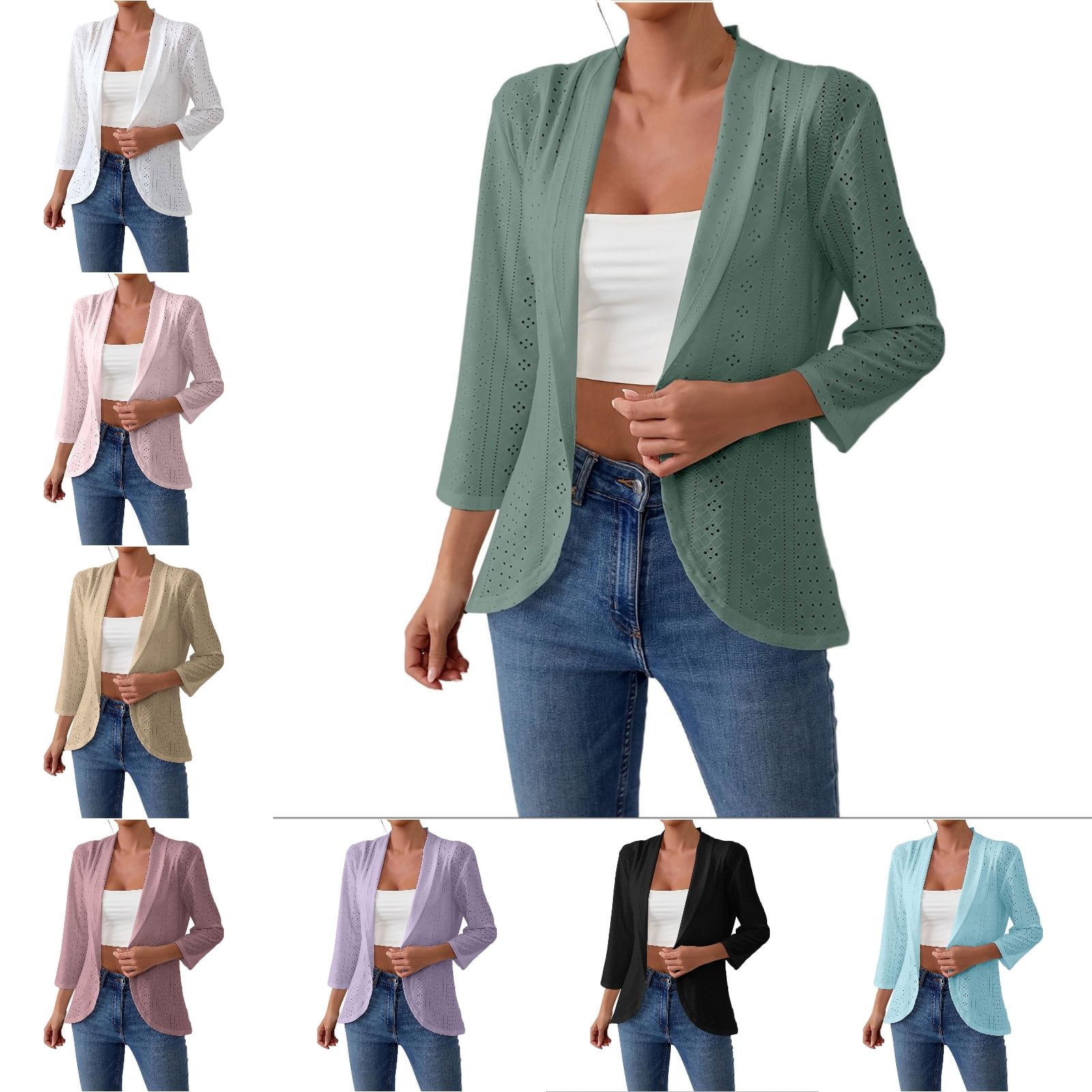 Jszlgo Lightweight Summer Cardigan for Women Netted Knit Ruffle 3/4 ...
