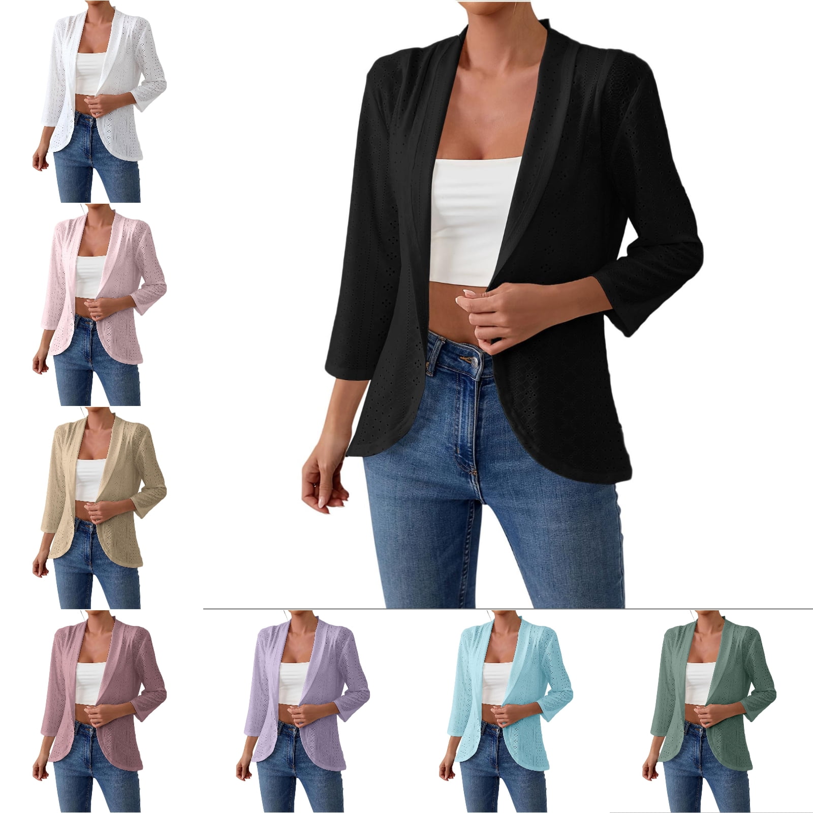 Jszlgo Lightweight Summer Cardigan for Women Netted Knit Ruffle 3/4 ...