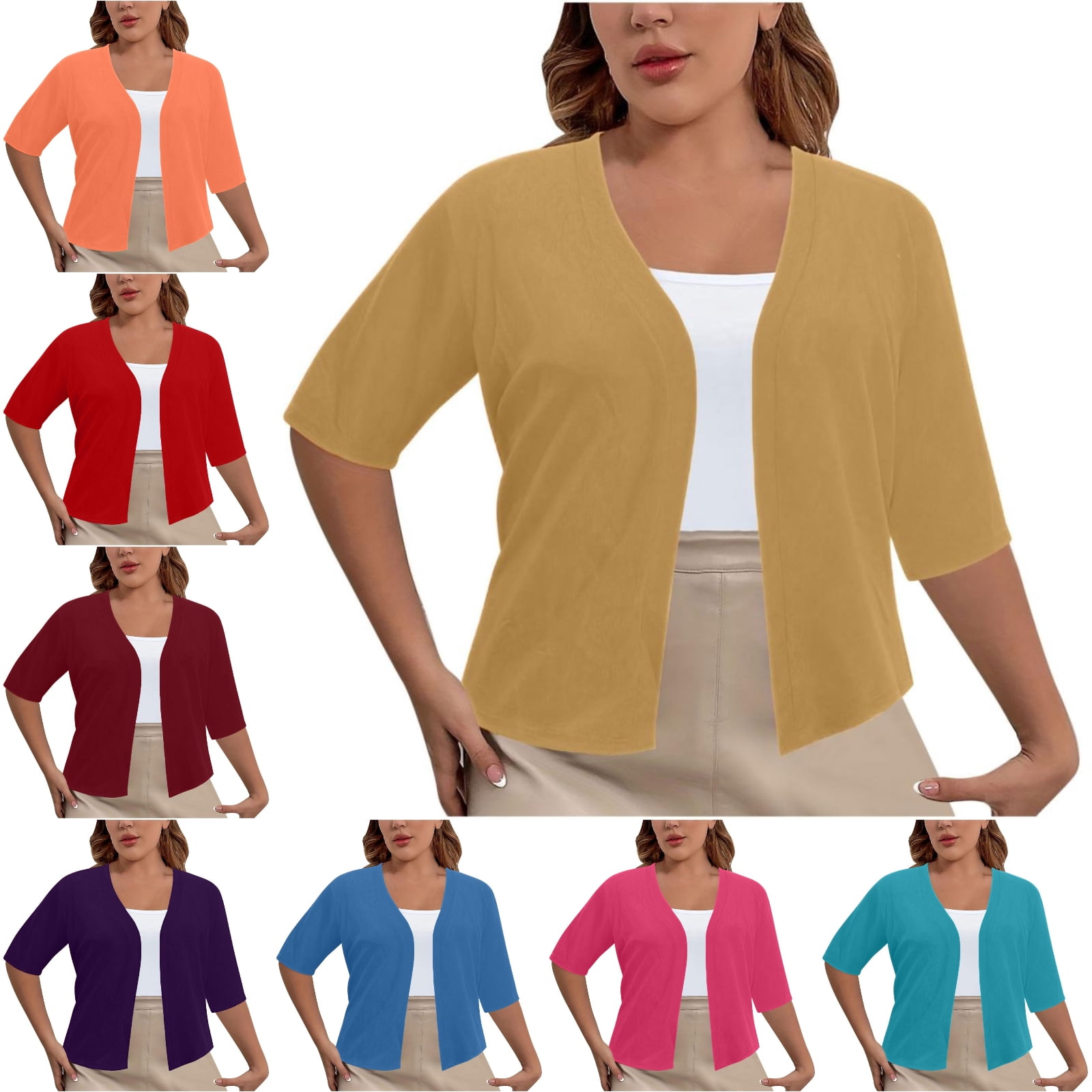 Jszlgo Women's Half Sleeve Lightweight Cropped Cardigan Sweaters Open ...