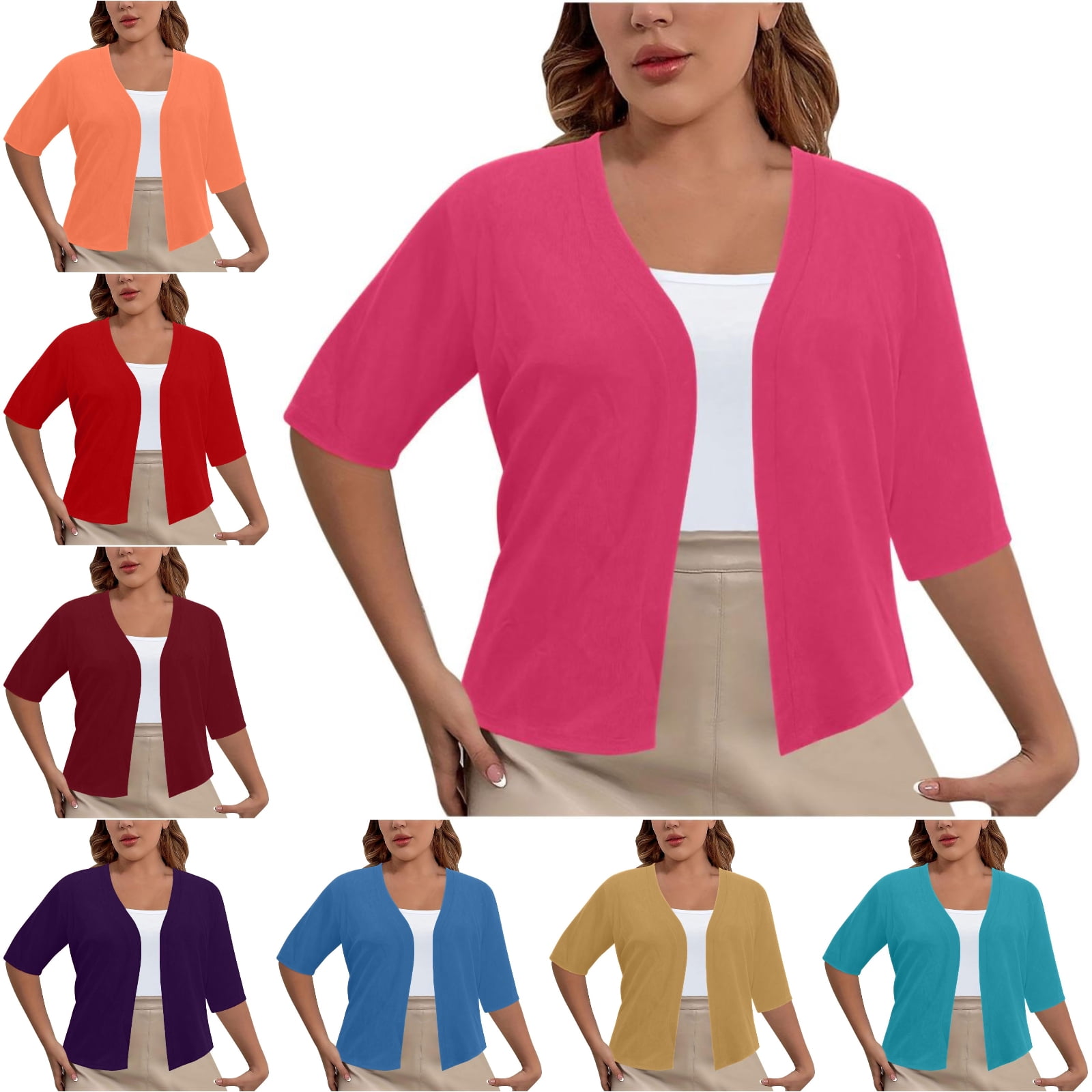 Jszlgo Women's Half Sleeve Lightweight Cropped Cardigan Sweaters Open ...
