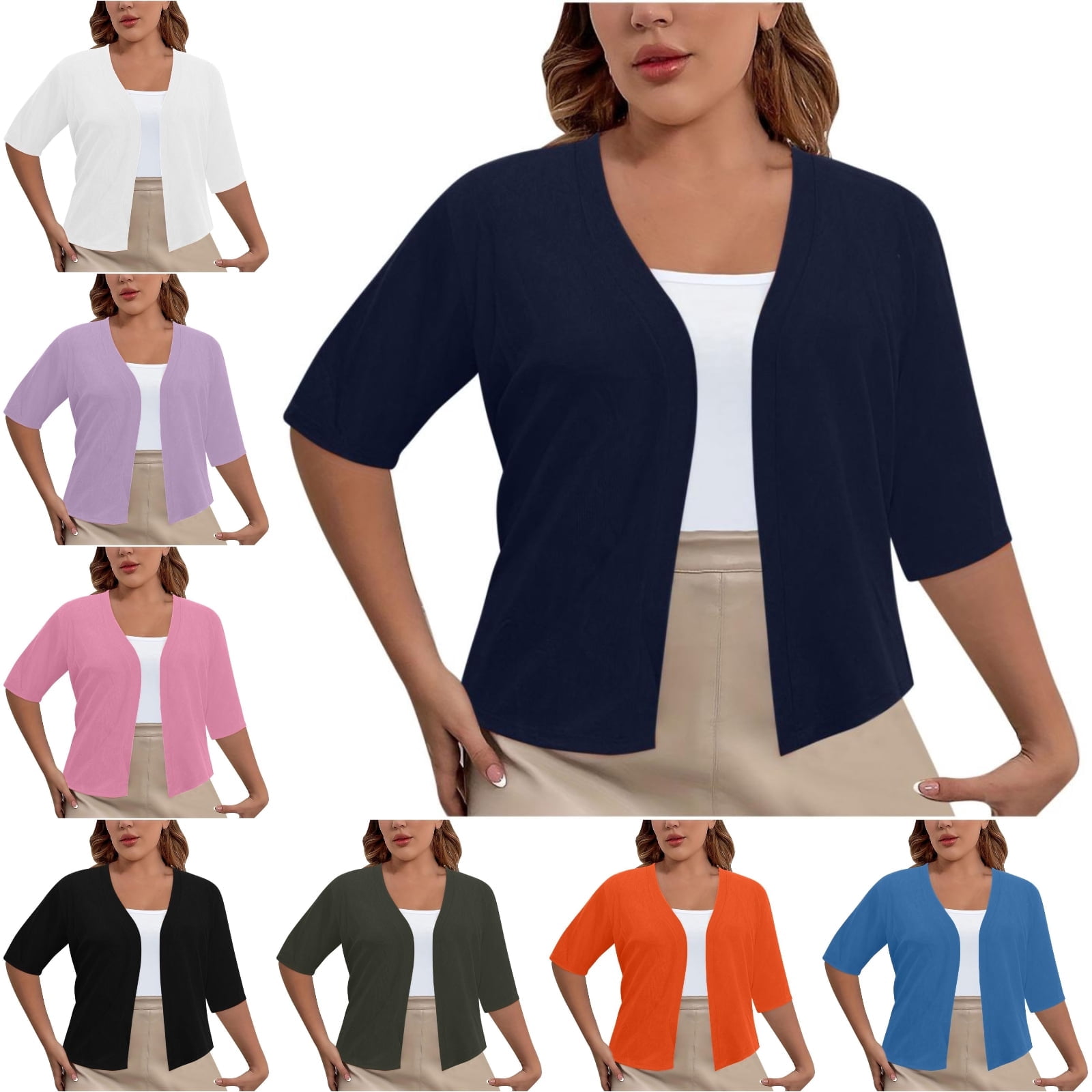 Jszlgo Women's Half Sleeve Lightweight Cropped Cardigan Sweaters Open ...