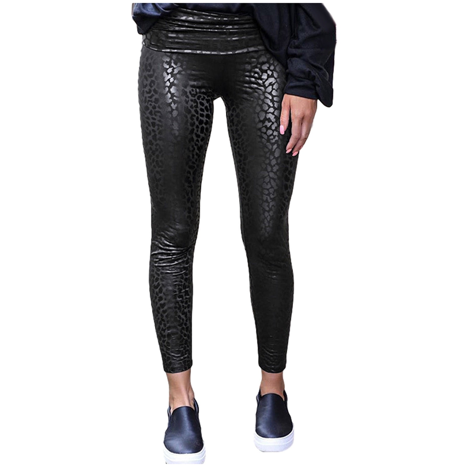 Jtckarpu Ela Womens Black Leather Leggings Pu Elastic Stretchy High Waisted Push Up Sexy