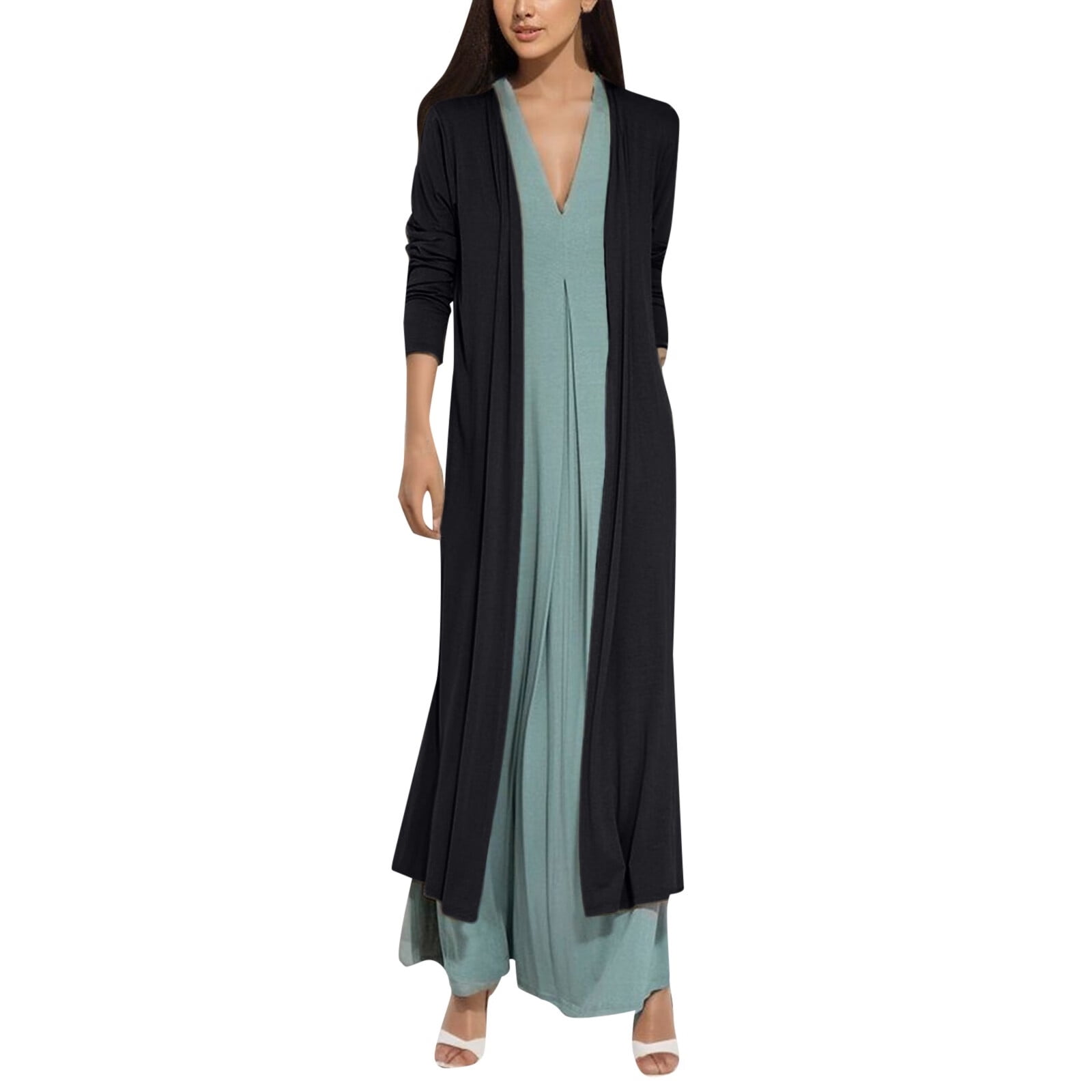 Jtckarpu Women Floor Length Open Front Drape Cardigan Lightweight Long ...