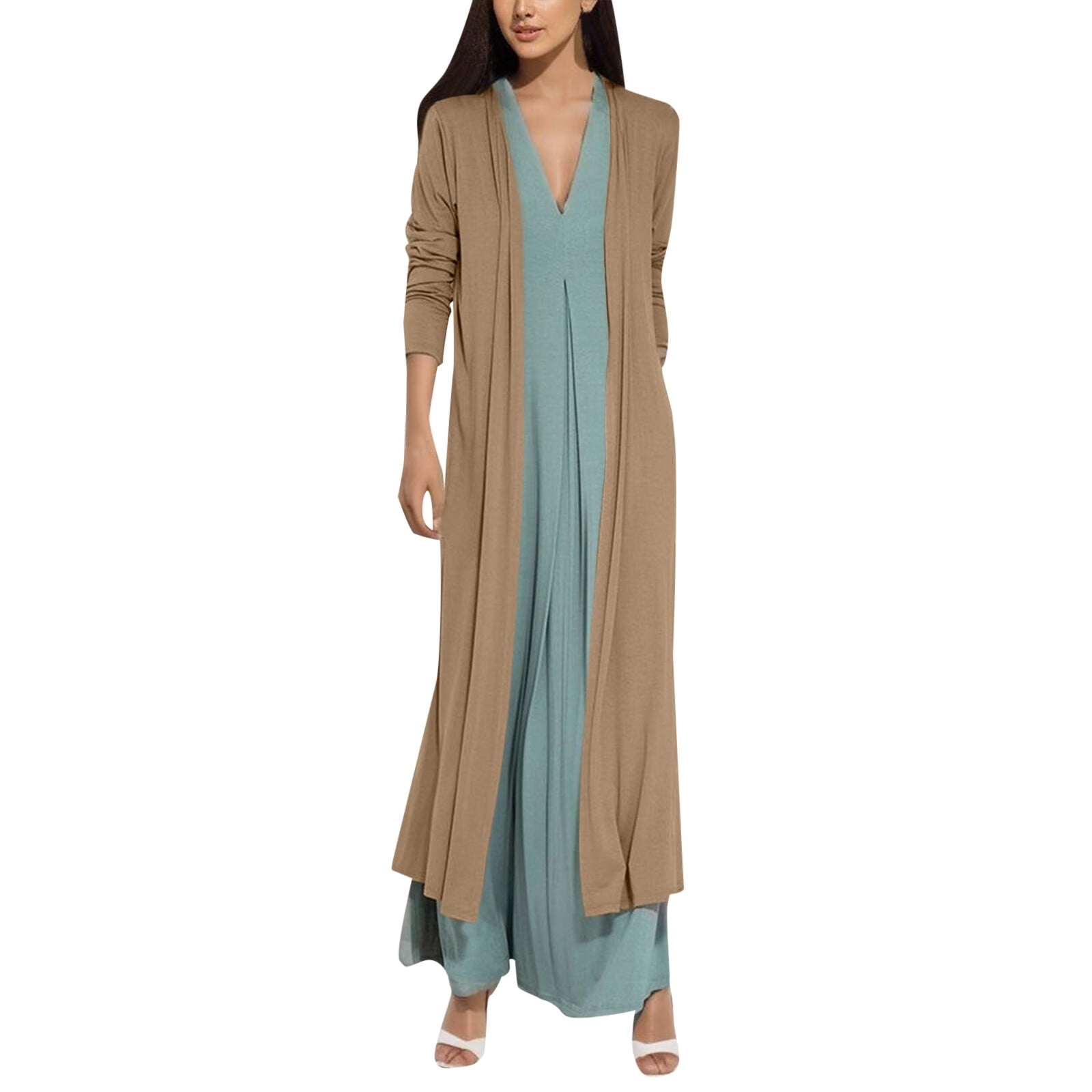 Jtckarpu Women Floor Length Open Front Drape Cardigan Lightweight Long ...