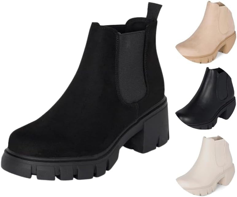 Jtelle: Dance- Womens Platform Ankle Boots Elastic Chunky Block Heel ...
