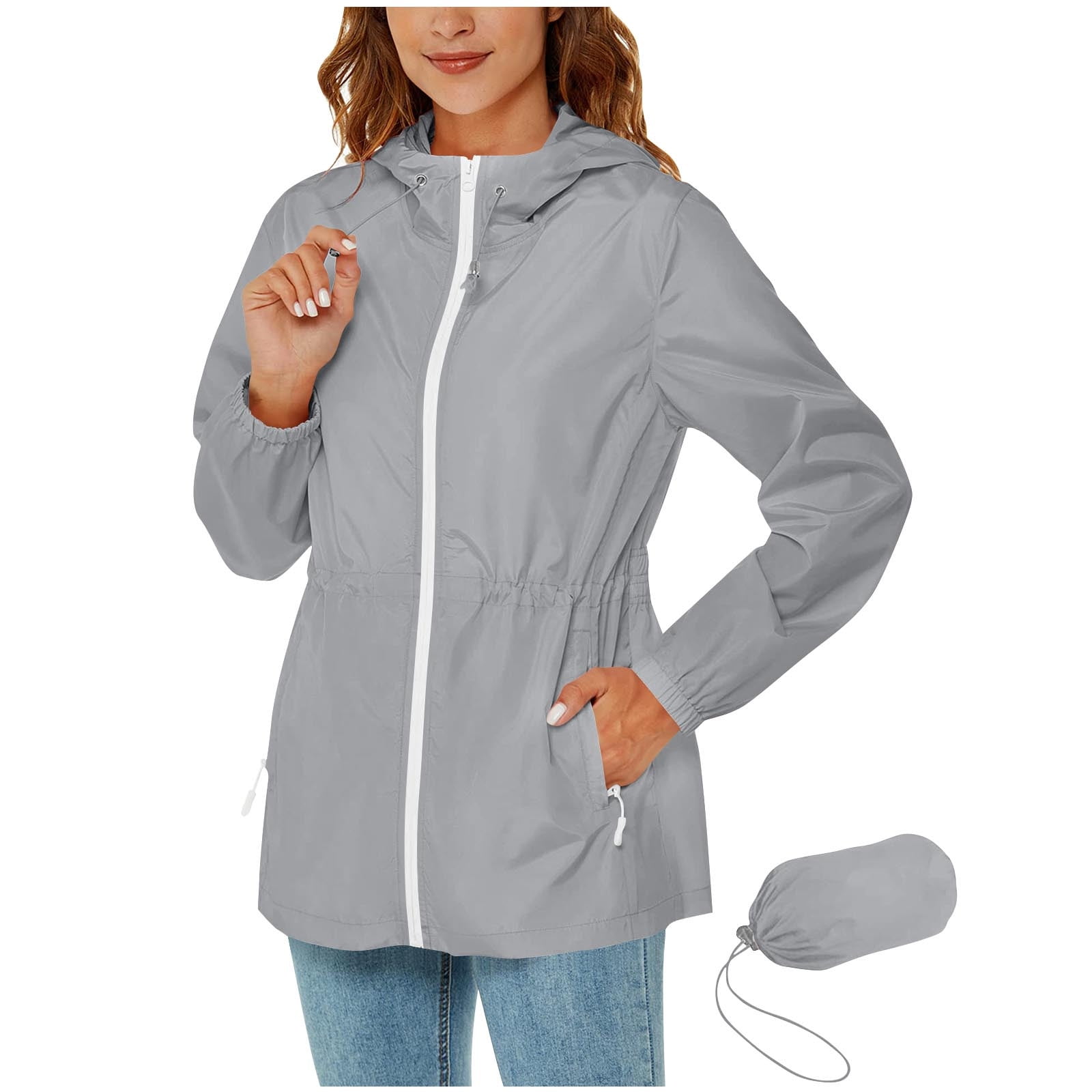 Jtjvou Lightweight Zip up Rain Coat for Women Windbreaker with Hood ...