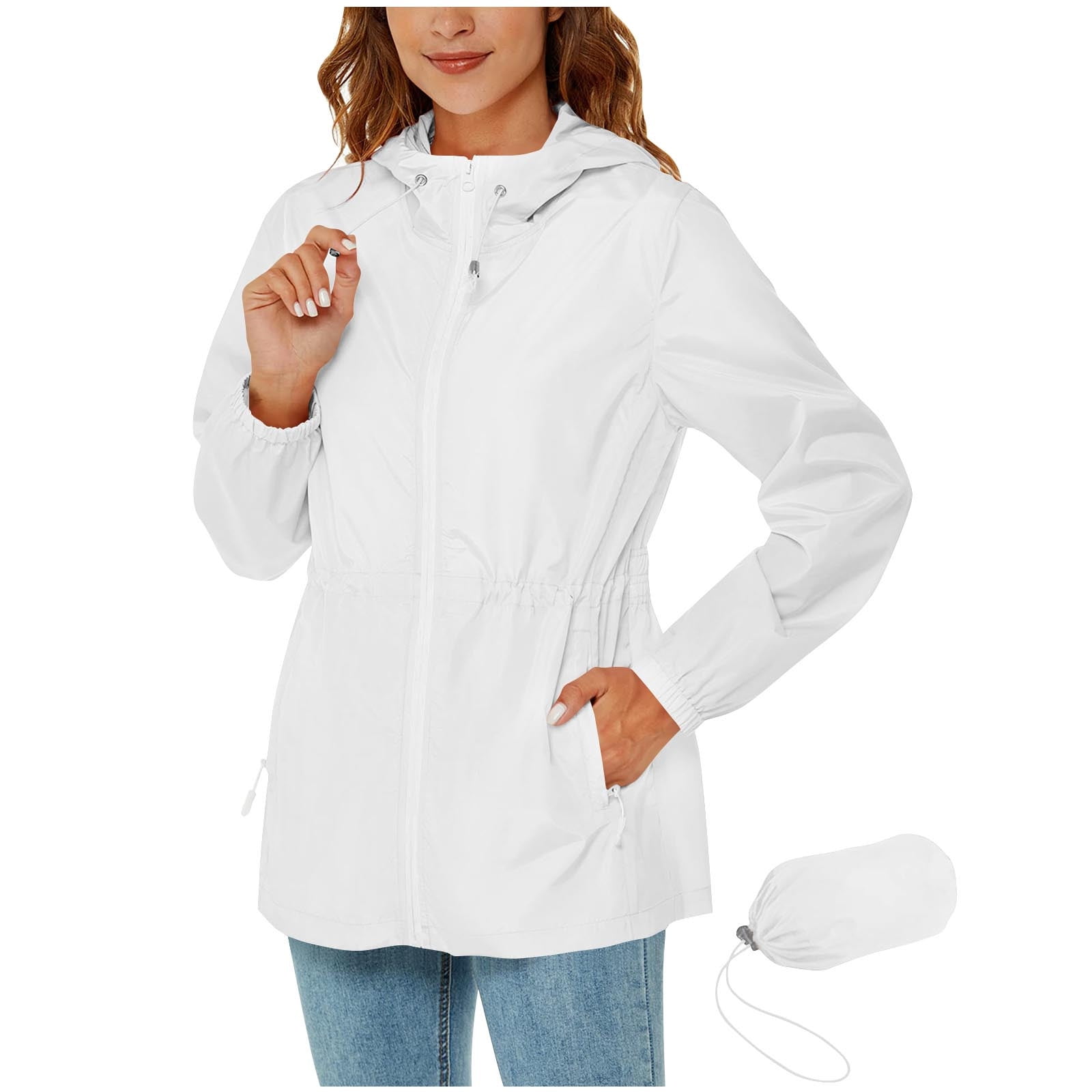 Jtjvou Lightweight Zip up Rain Coat for Women Windbreaker with Hood ...
