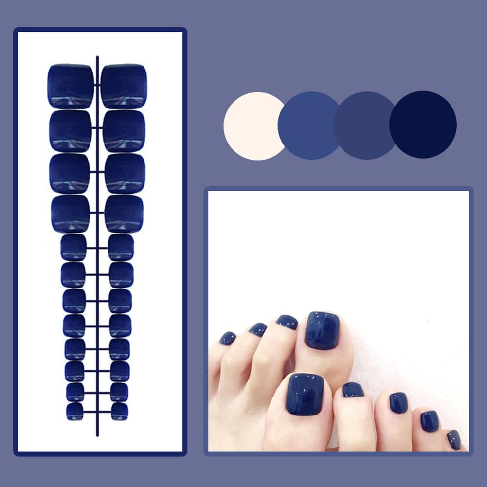 Jtz Foot-47 Navy Blue Strip Toenail Glossy Nail Stickers False Nails ...
