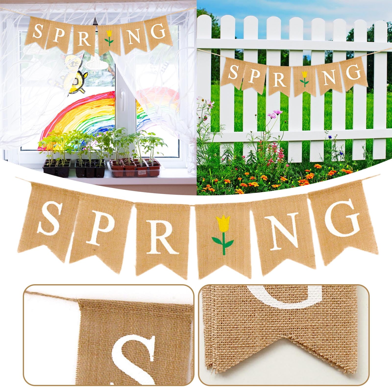 Ju-te Bur-lap Spring Banner With Flower Home Mantel Fireplace ...