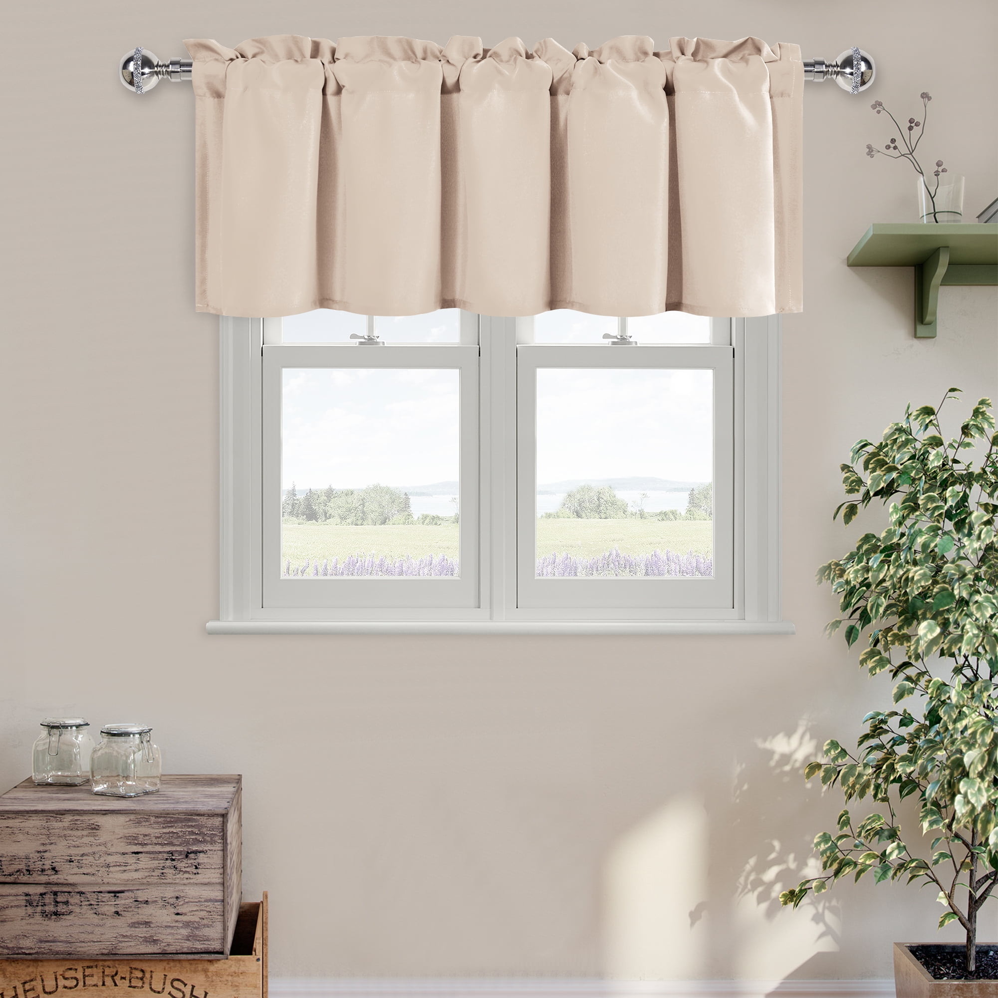 JuFang Beige Short Window Valance for Kitchen - Thermal Insulated ...