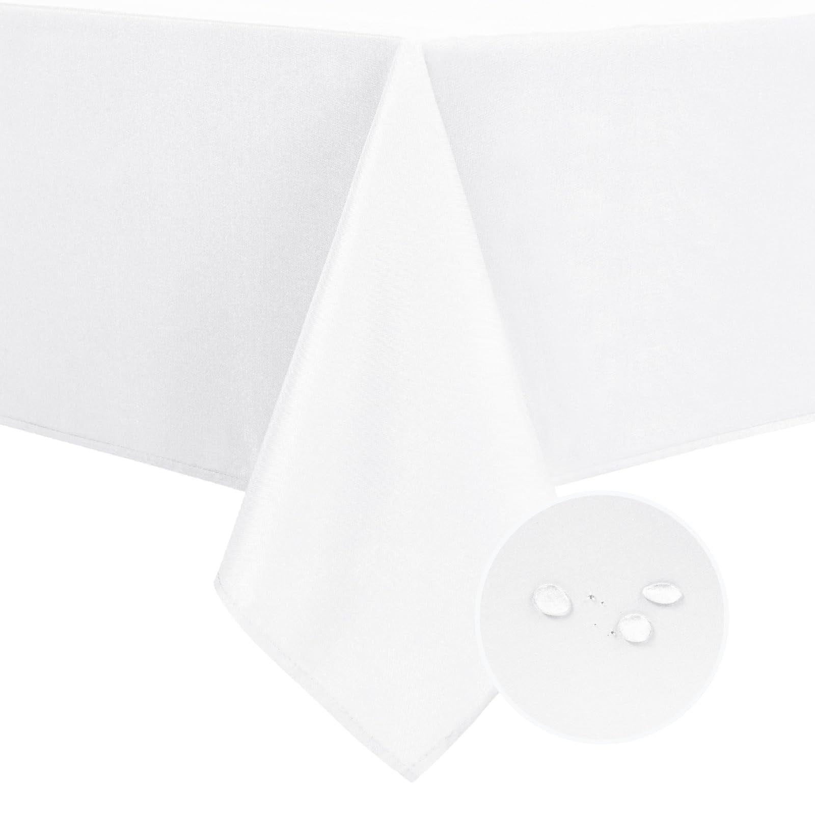 JuFang White Tablecloth for Rectangular Table - Exquisite Wrinkle Free ...