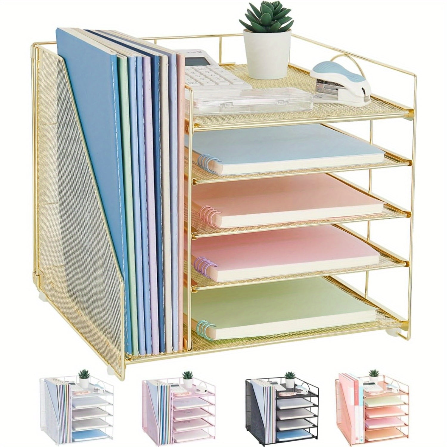 JuPin 5-Tier Metal Desk Organizer with File Holder, Multi-Compartment ...