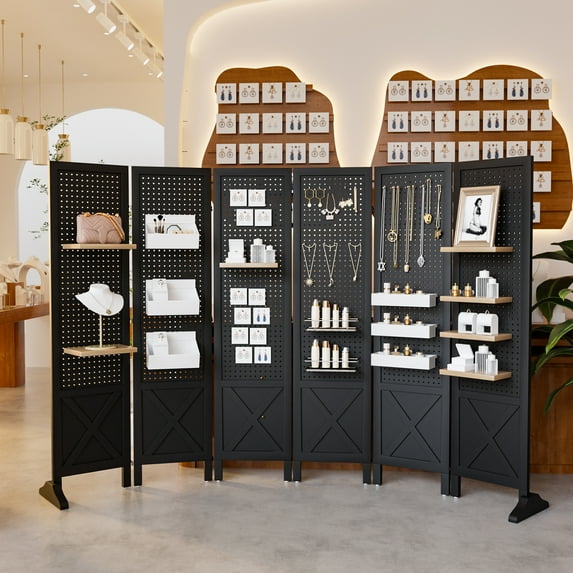 JuPin 60''H Freestanding Pegboard, Wood Room Divider Display Board ...