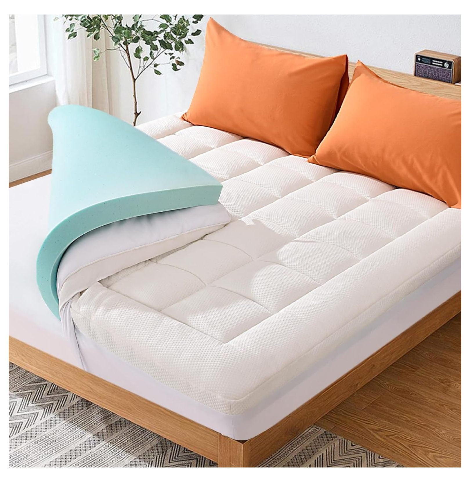 JuRlvC 3 Inch Dual Layer Mattress Topper, 1 Inch Cooling Pillow Top & 2 ...