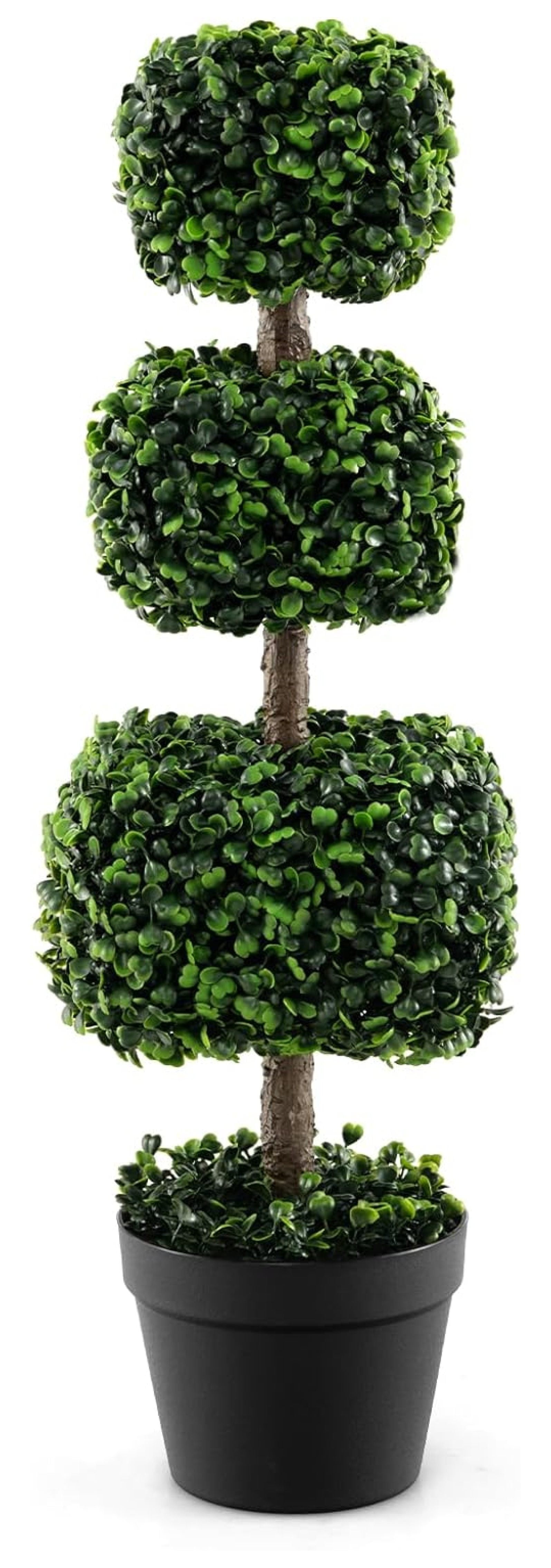 JuRlvC 35” Artificial Boxwood Topiary Tree, Faux Triple Square-Shaped ...